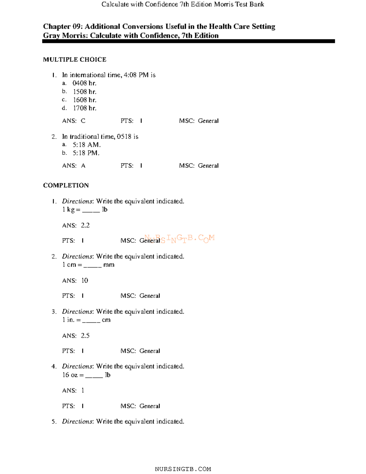 nursing school fundamentals practice - NURSINGTB Chapter 09: Additional ...