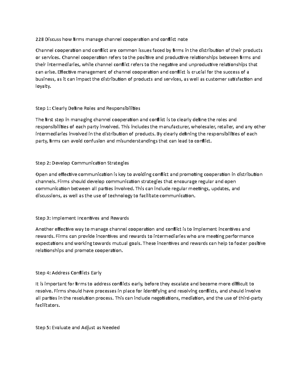228 Discuss how firms manage channel cooperation and conflict note ...