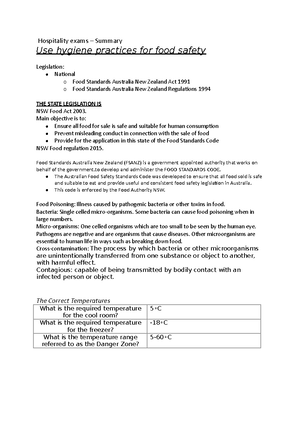 Hsc hospitality all topics study notes - SITXFSA001: Use Hygienic ...