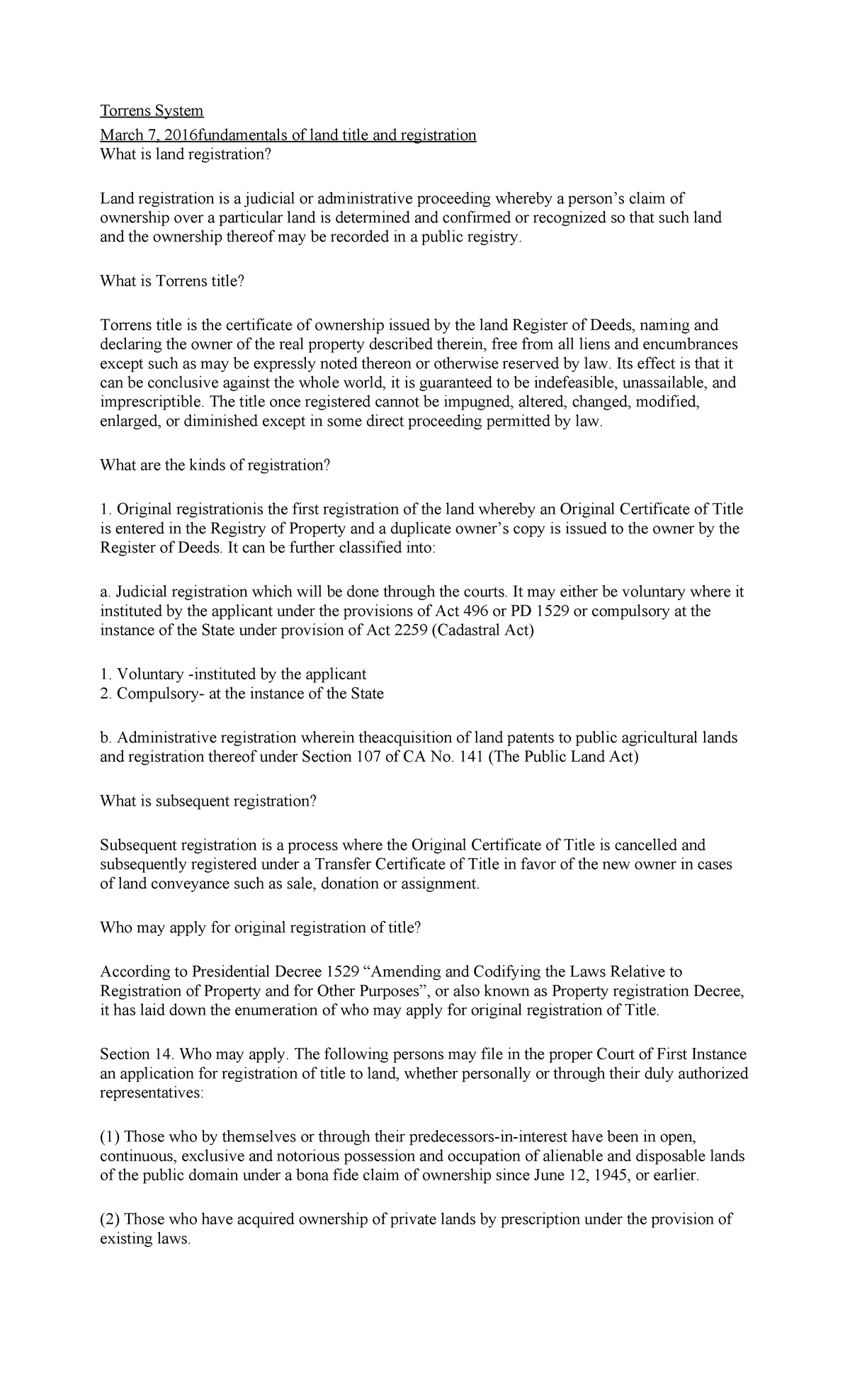Torrens-system-lecture compress - Torrens System March 7 ...