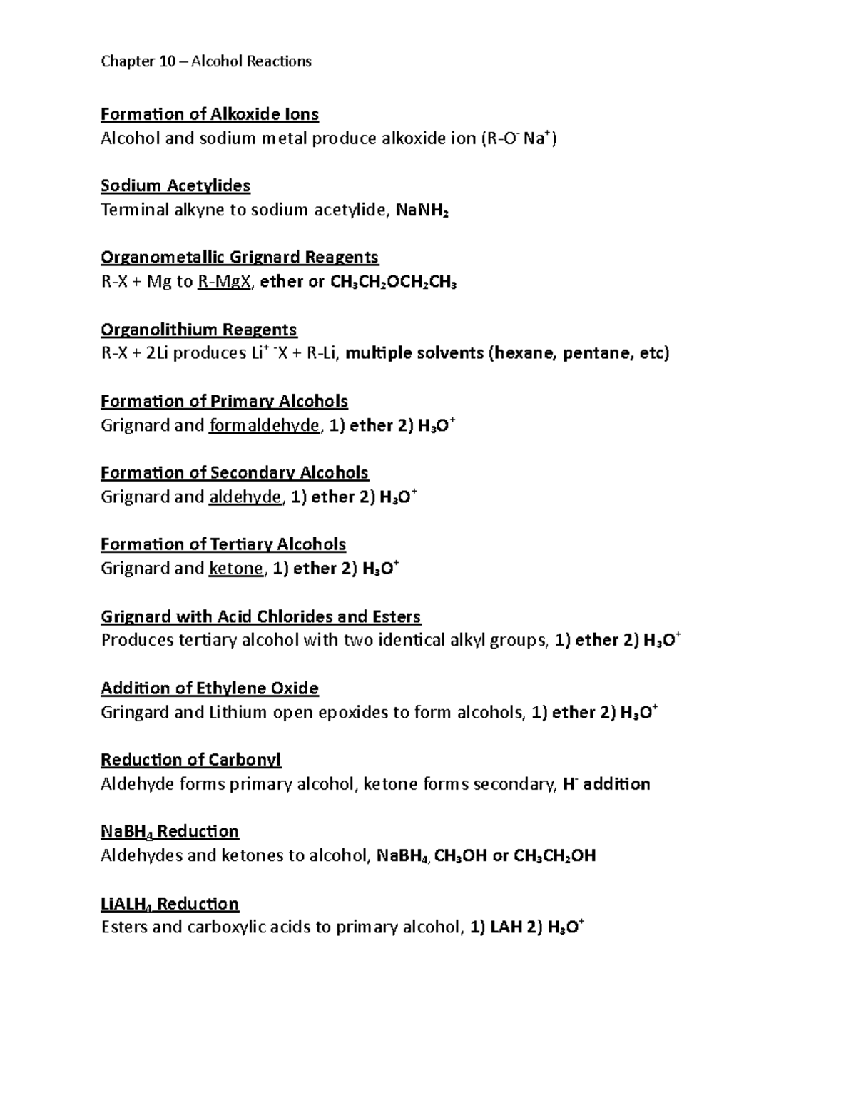 Chapter 10 Alcohol Reactions - Formation of Alkoxide Ions Alcohol and ...