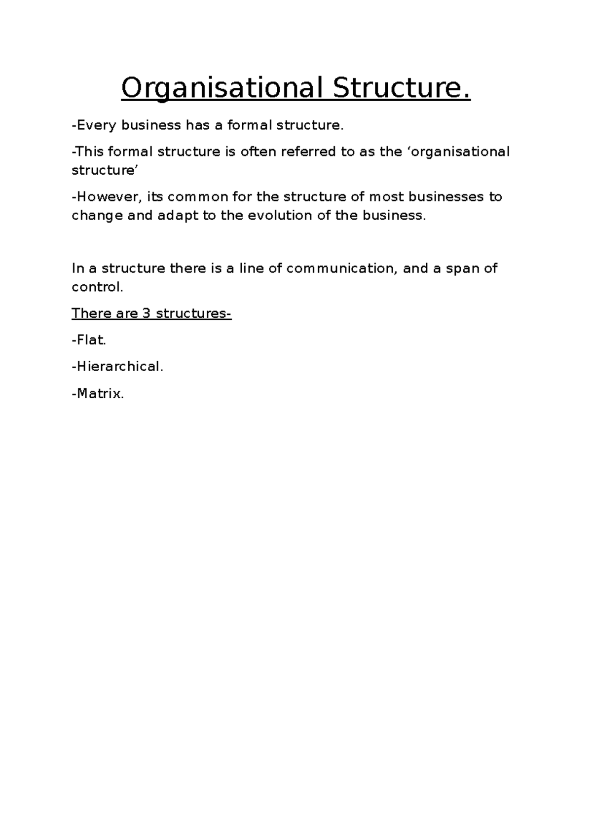 Organisational Structure - 9707 -Every business has a formal structure ...