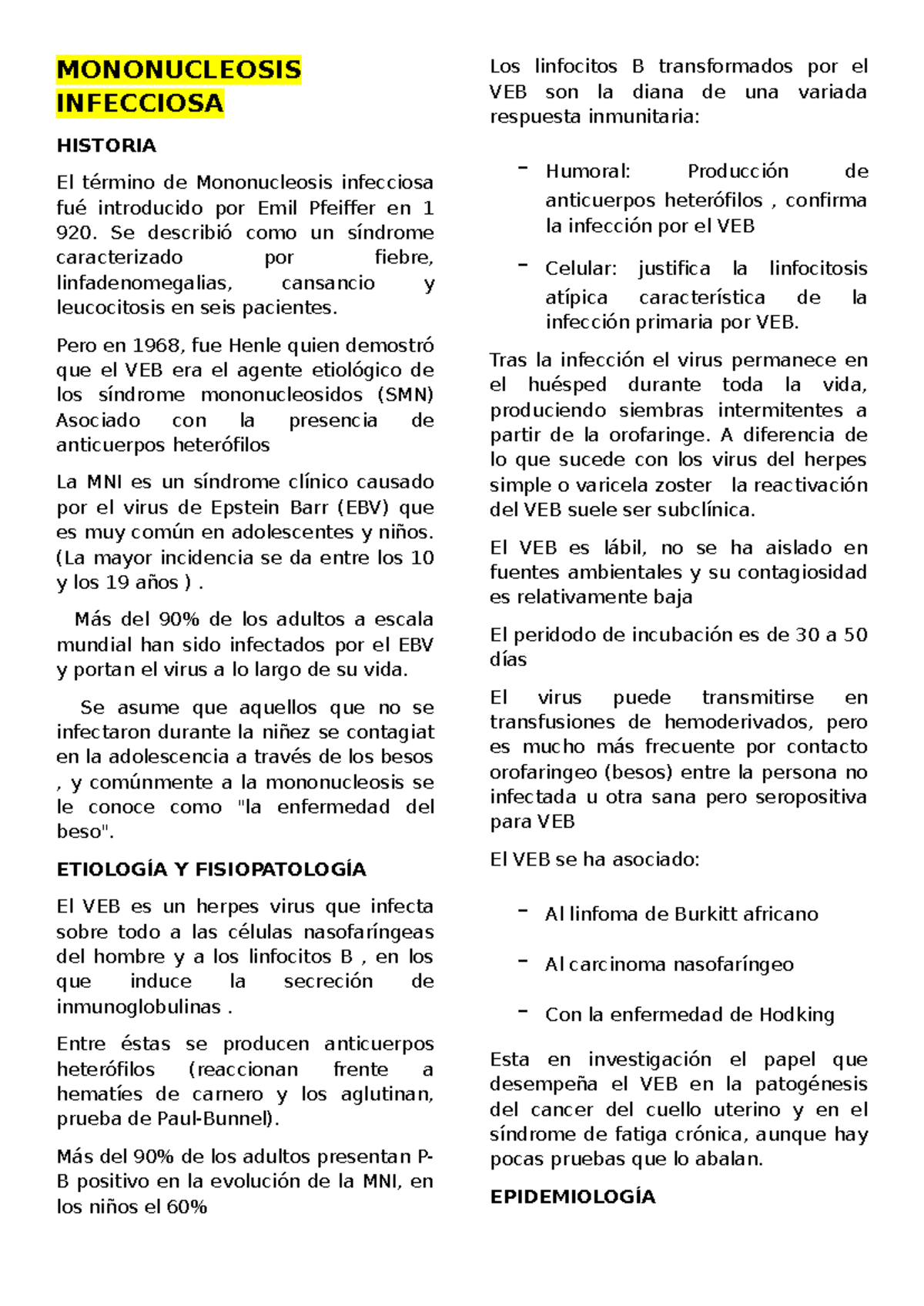 Mononucleosis Infecciosa - MONONUCLEOSIS INFECCIOSA HISTORIA El término ...