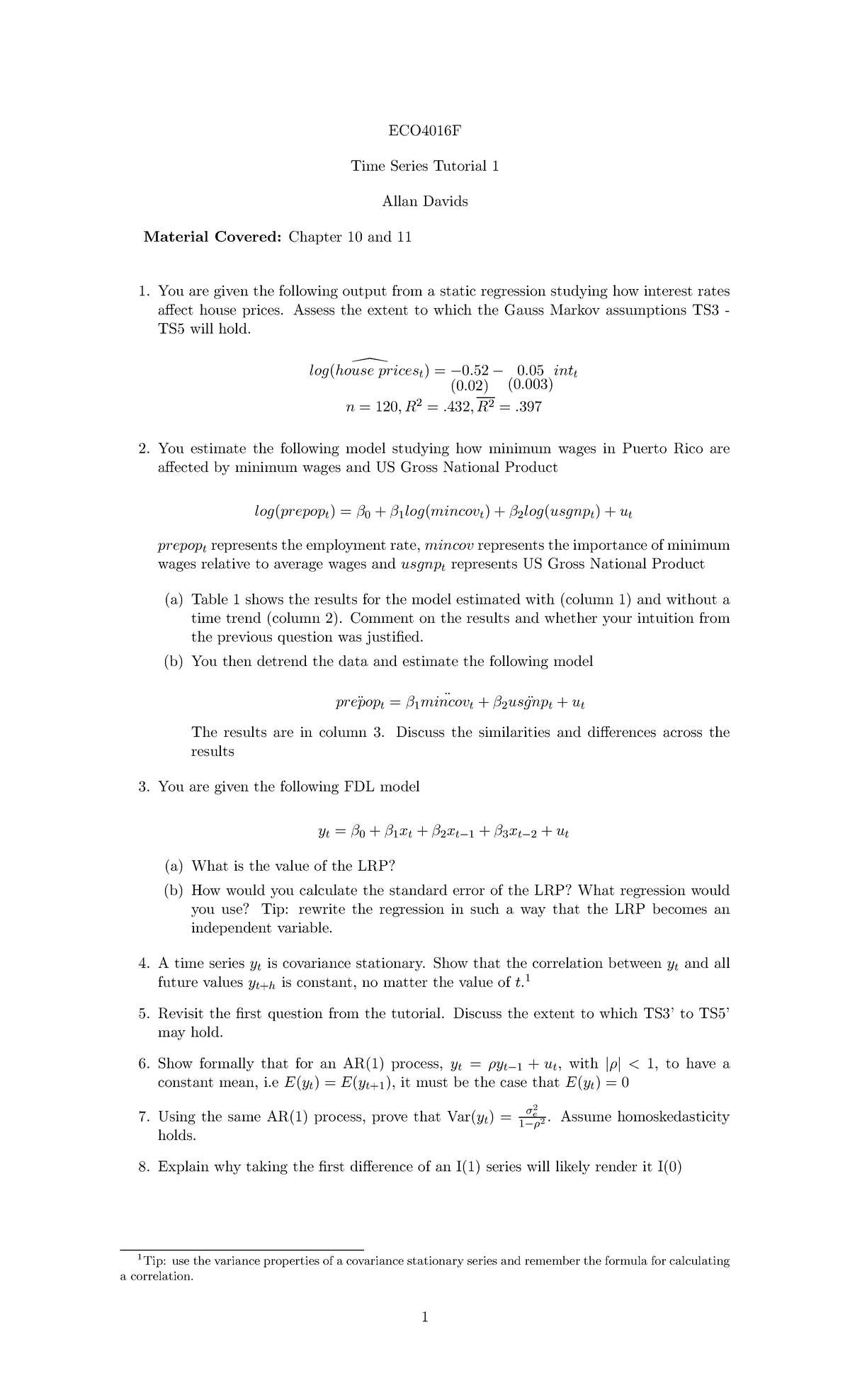 Time Series Tutorial 1 - ECO4016F Time Series Tutorial 1 Allan Davids ... Time Series Tutorial 1 - ECO4016F Time Series Tutorial 1 Allan Davids ...