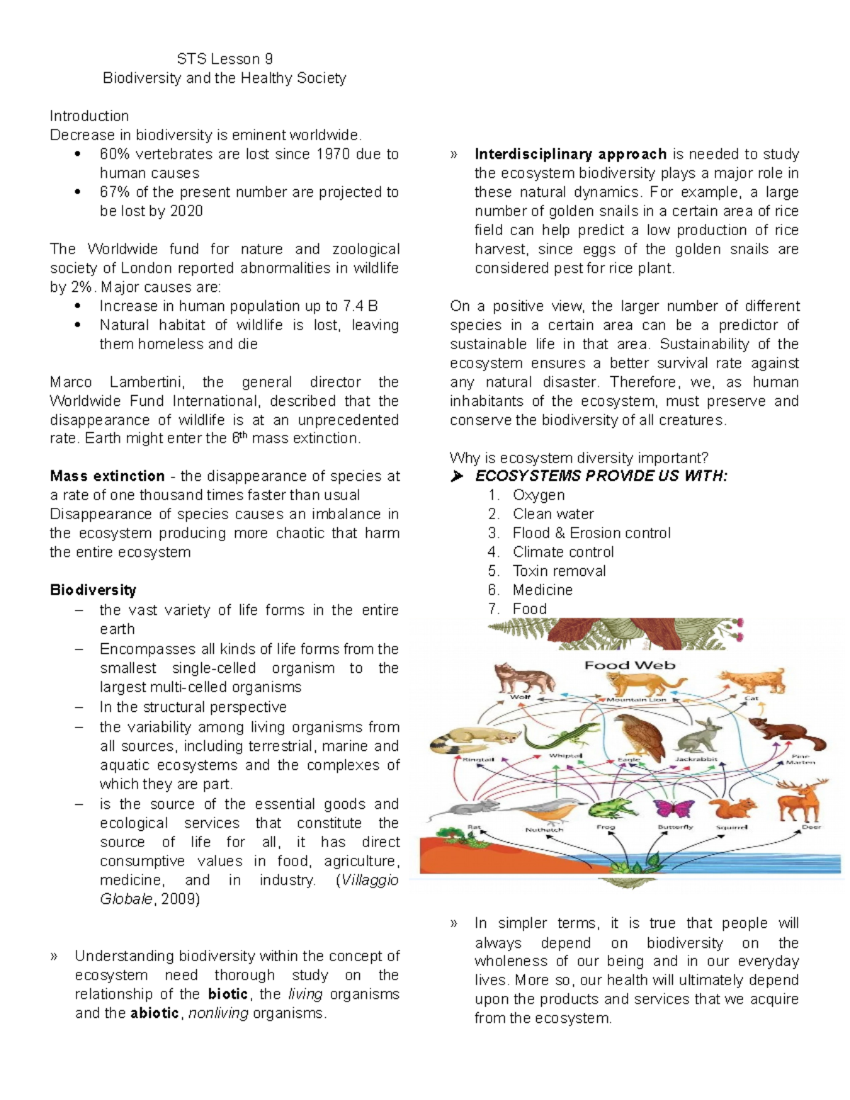 STS-lesson-9 - asdasd - STS Lesson 9 Biodiversity and the Healthy ...