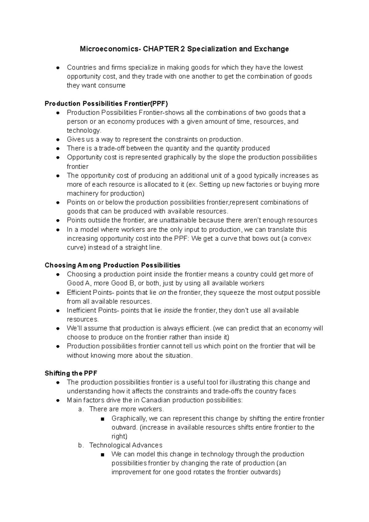 Microeconomics Chapter 2 - Microeconomics- CHAPTER 2 Specialization and ...