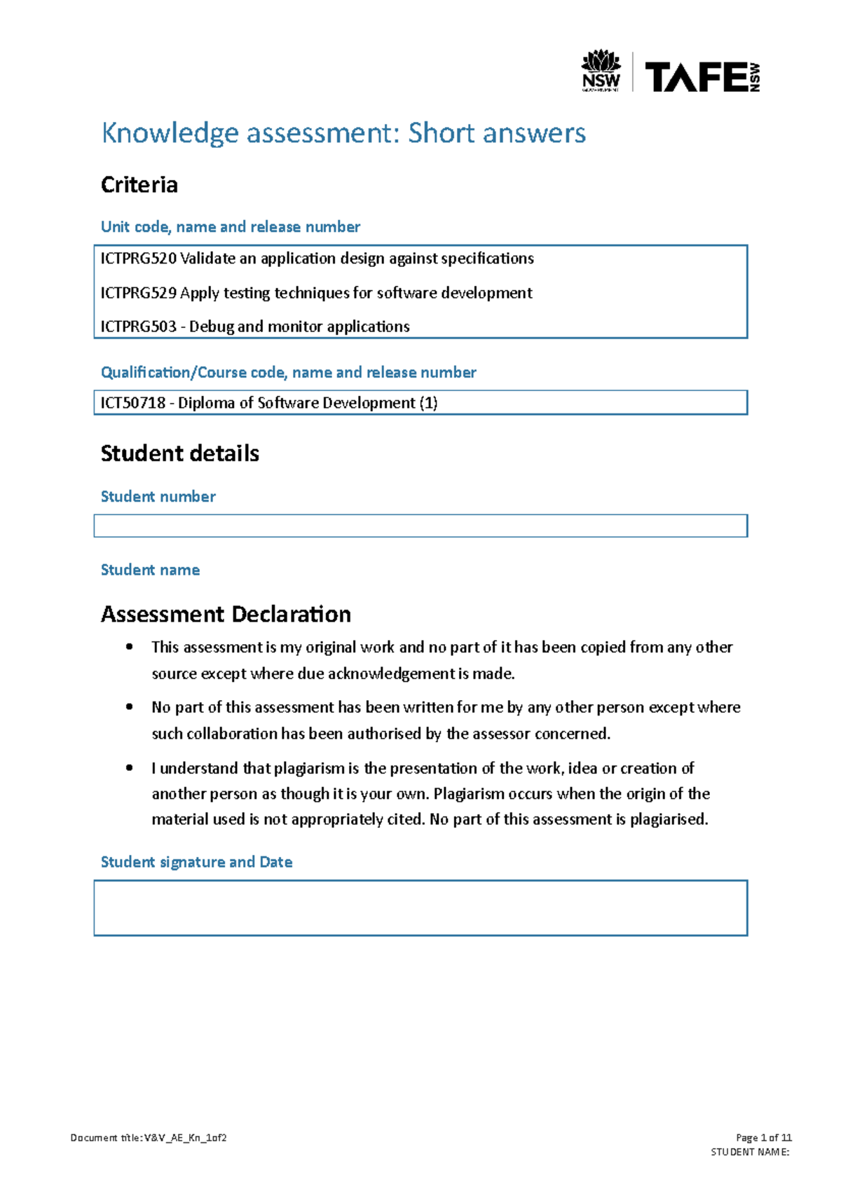 V&V AE Kn 1of4 - Mandatory assignment for Knowledge assessment ...