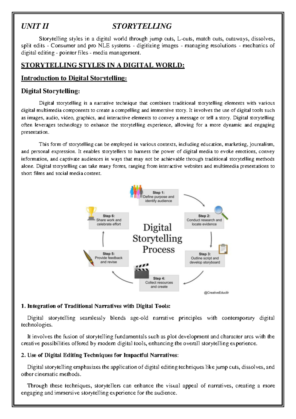 UNIT II-final - UNIT II STORYTELLING Storytelling styles in a digital ...