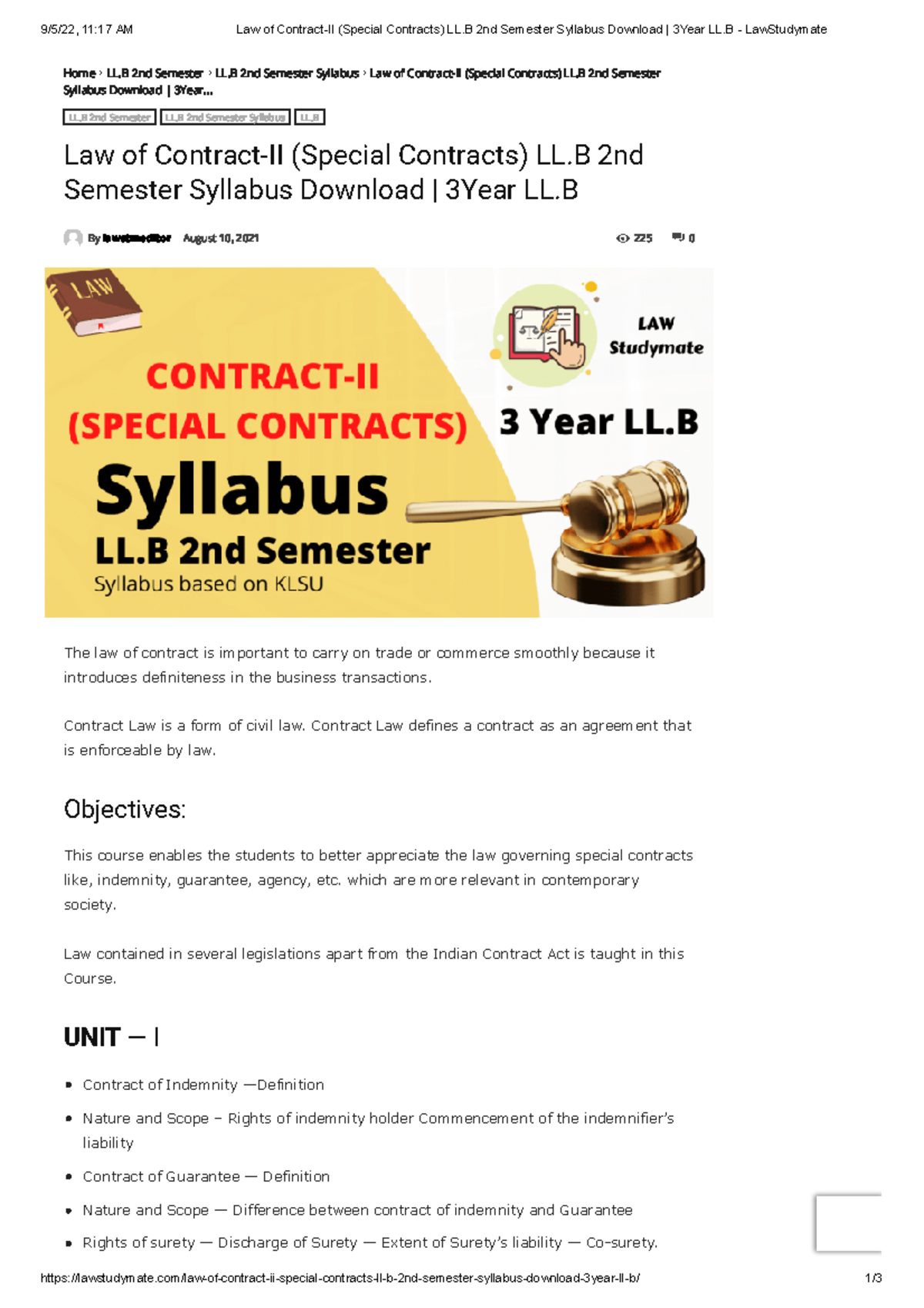 Law of Contract-II (Special Contracts) LL.B 2nd Semester Syllabus ...