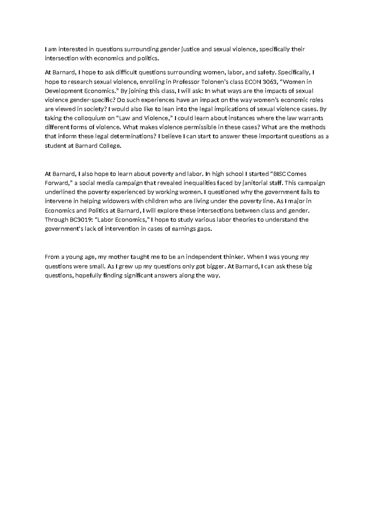 Barnard example of bold questions - I am interested in questions ...