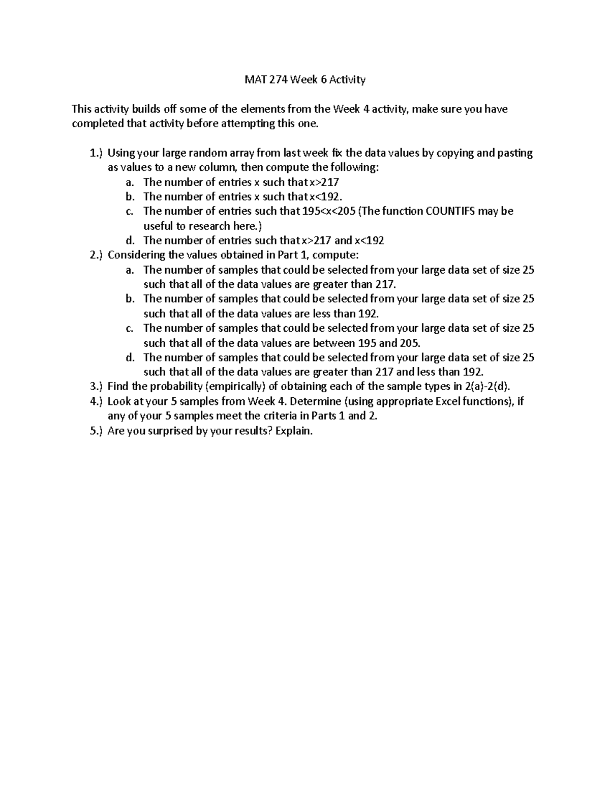 MAT 274 Week 4 Activity - MAT 274 Week 6 Activity This activity builds ...