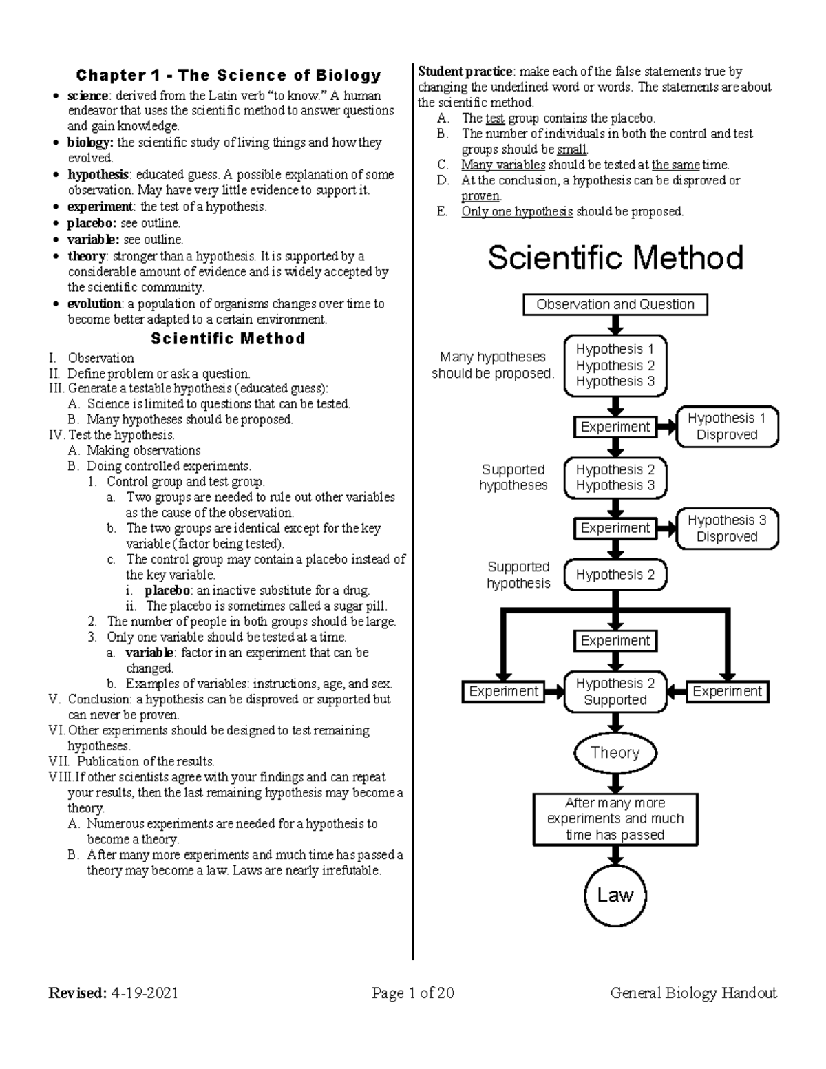 General Biology Handouts - Chapter 1 - The Science of Biology science ...