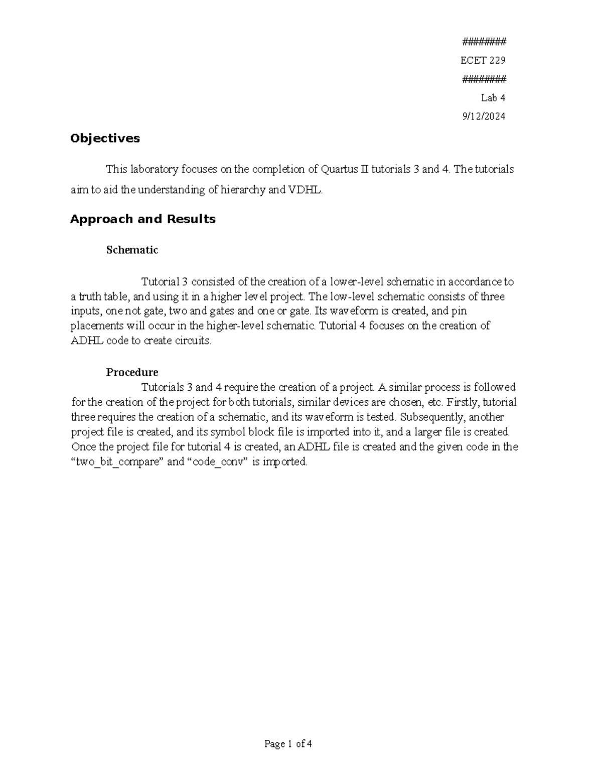ECET 299 Lab 3 - This is Lab 3 Report. - ECET 229 Lab 4 9/12 ...