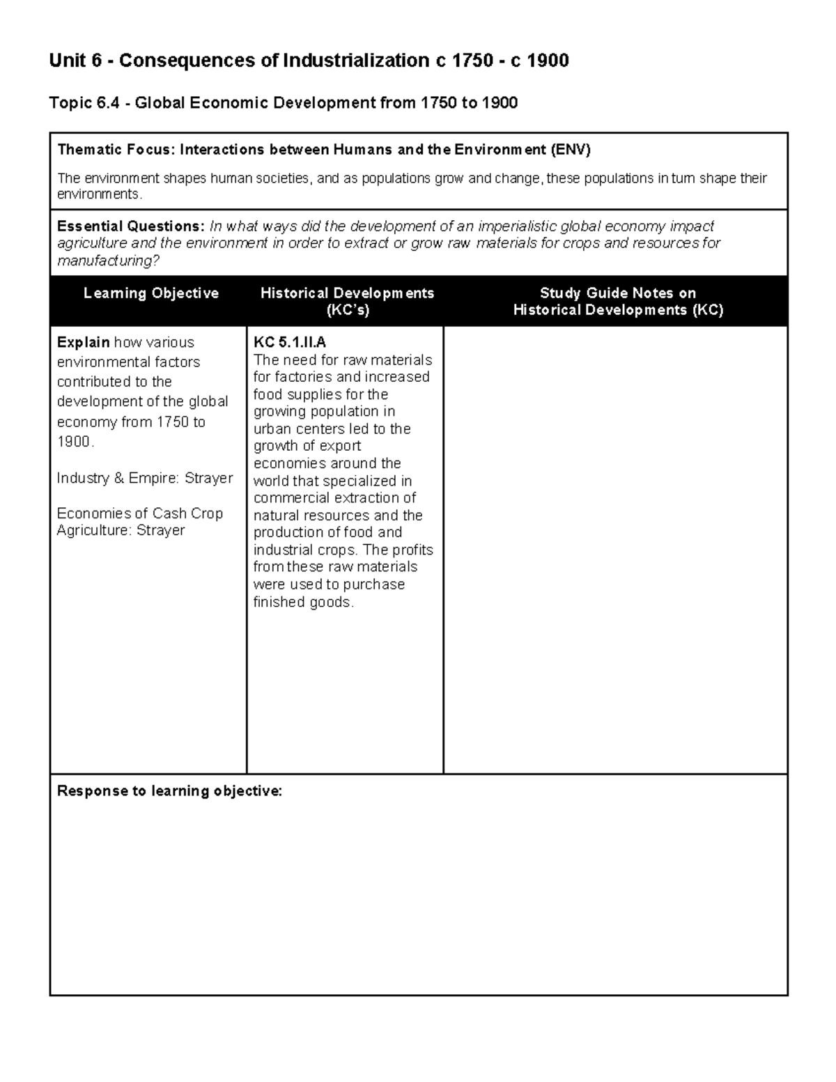 Unit 6.4 Global Economic Developments 1750 - 1900 (w pgs) - Unit 6 ...