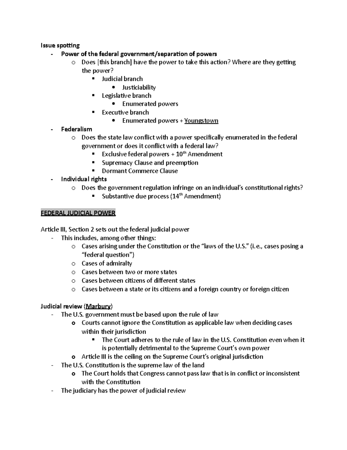 Attack outline - Issue spotting - Power of the federal government ...