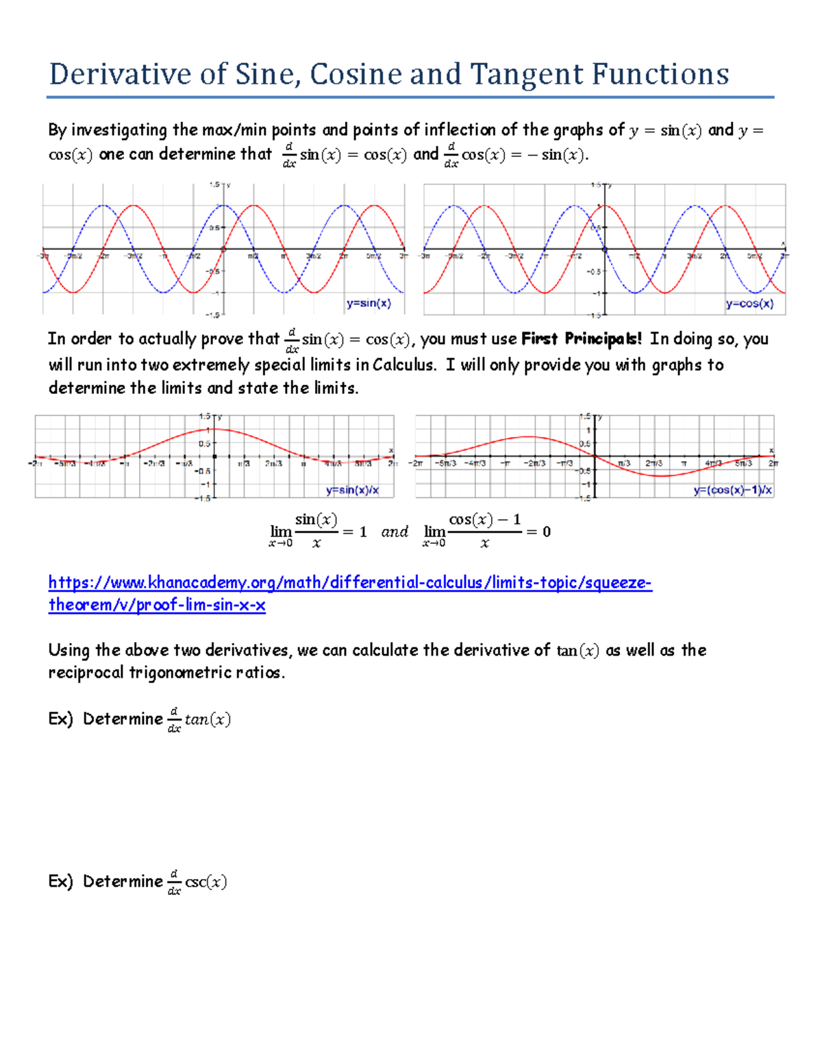 05B-More Derivatives (Student) - Derivative of Sine, Cosine and Tangent ...
