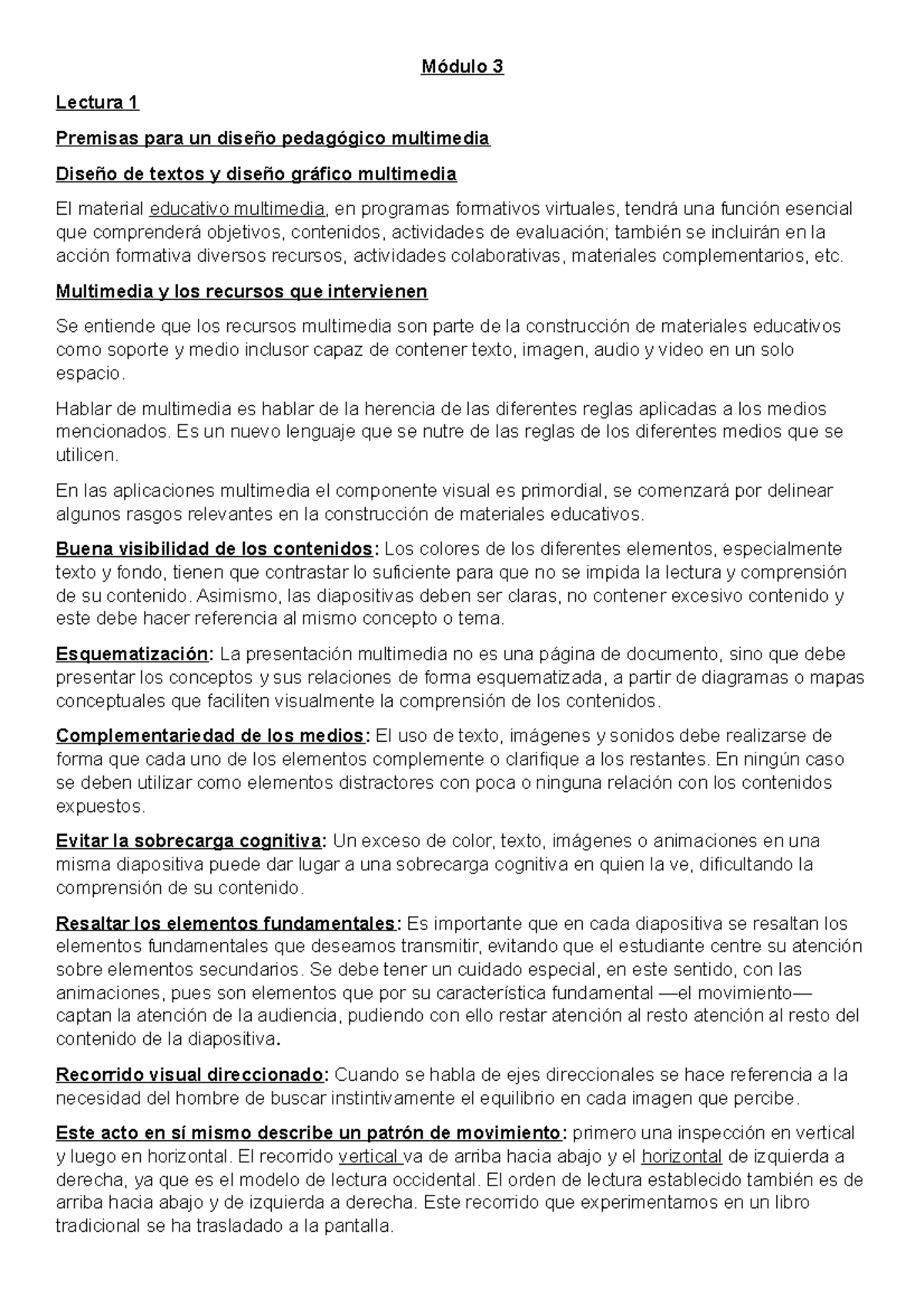 M3 diseño de materiales virtuales - Módulo 3 Lectura 1 Premisas para un diseño pedagógico ...