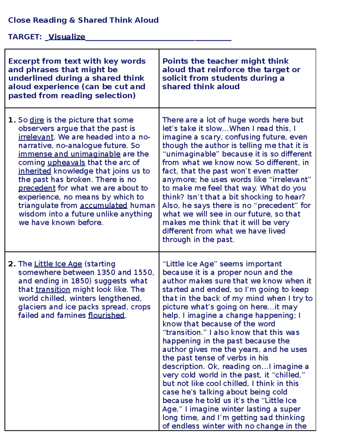 Close Reading & Think Aloud - Close Reading & Shared Think Aloud TARGET ...