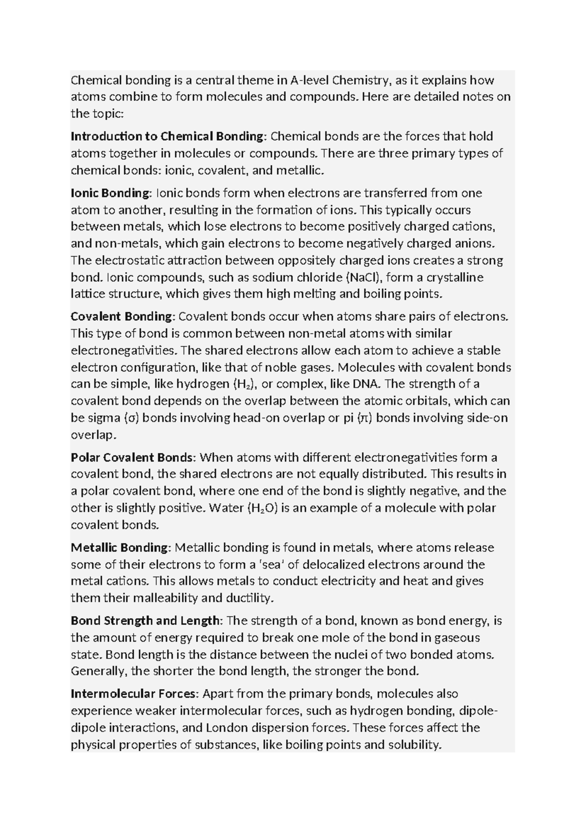 Chemical Bonding - Here are detailed notes on the topic: Introduction ...