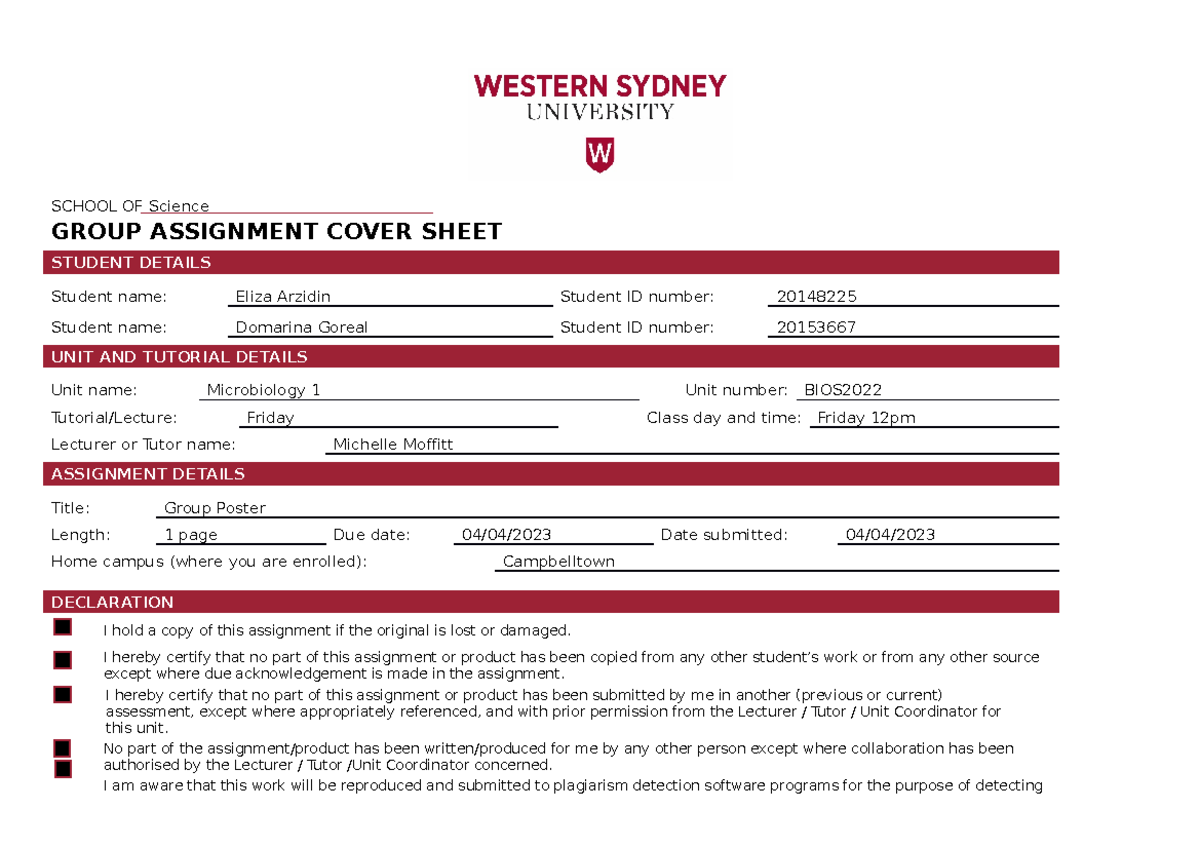 Group Poster - NOPE - SCHOOL OF Science GROUP ASSIGNMENT COVER SHEET ...
