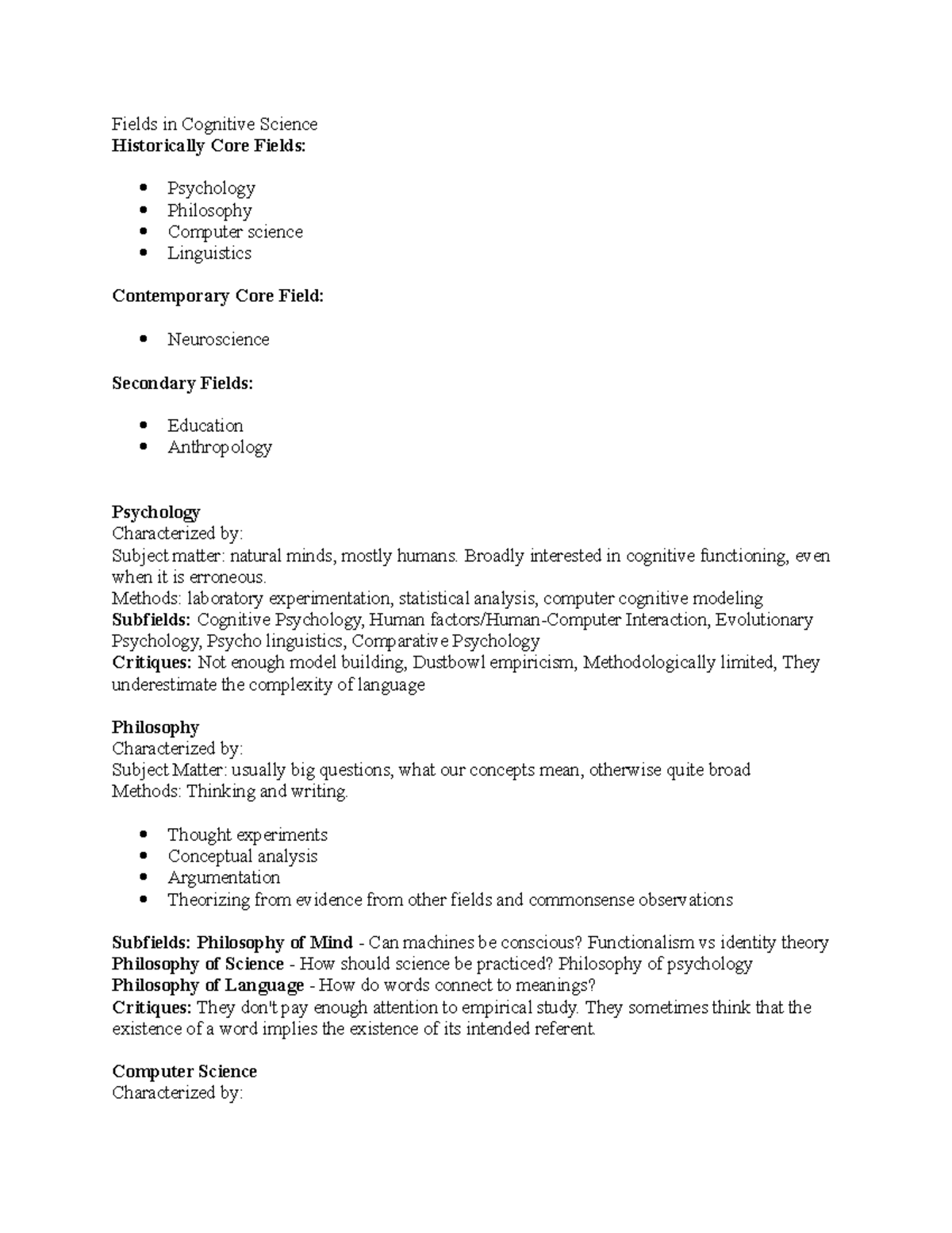 Fields in Cognitive Science - Fields in Cognitive Science Historically ...