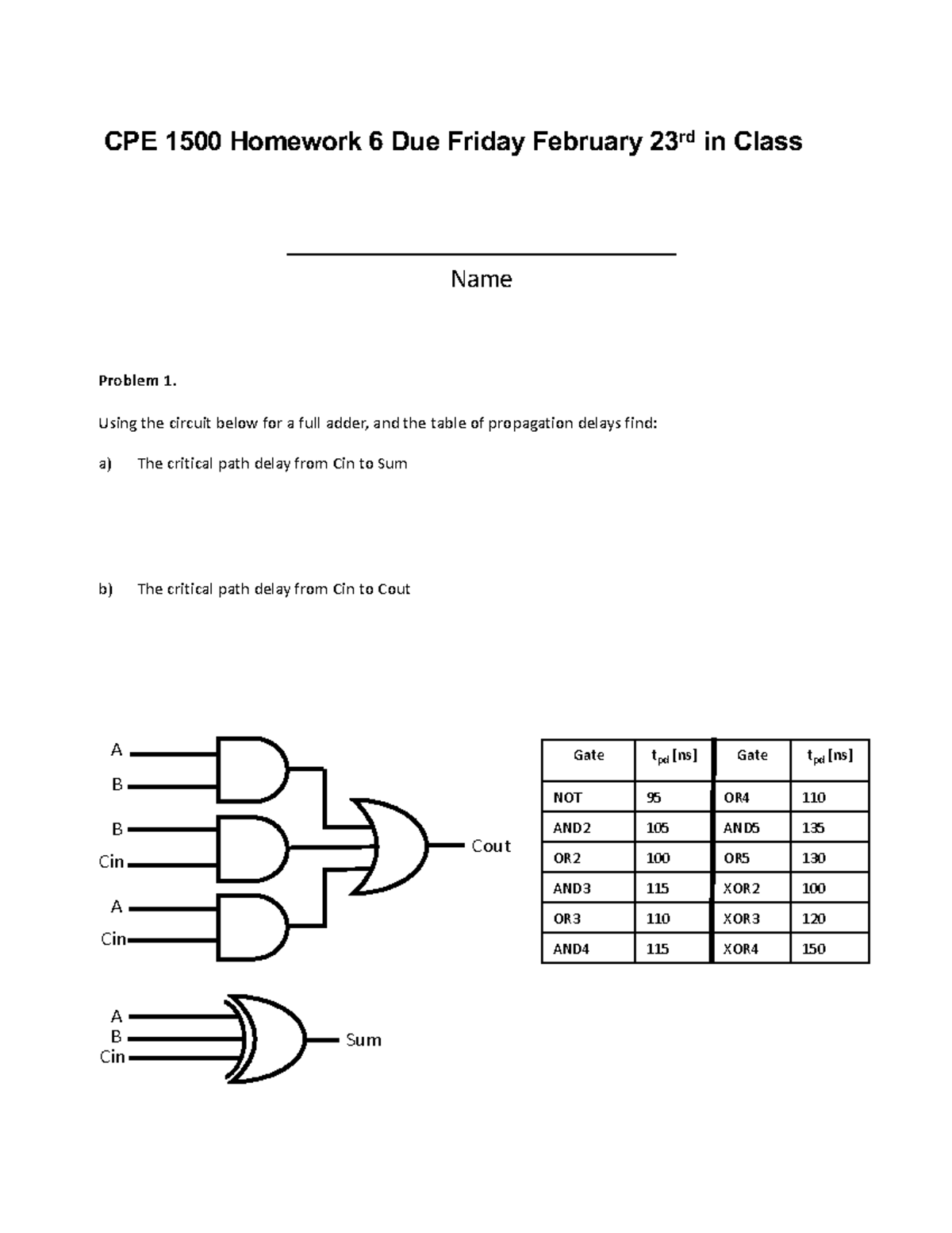 CPE 1500 Homework 6 - IT IS HOME WORK - Problem 1. Using the circuit ...