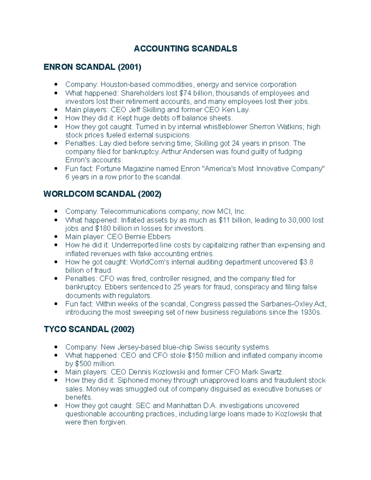 Accounting Scandals - Book paper - ACCOUNTING SCANDALS ENRON SCANDAL ...