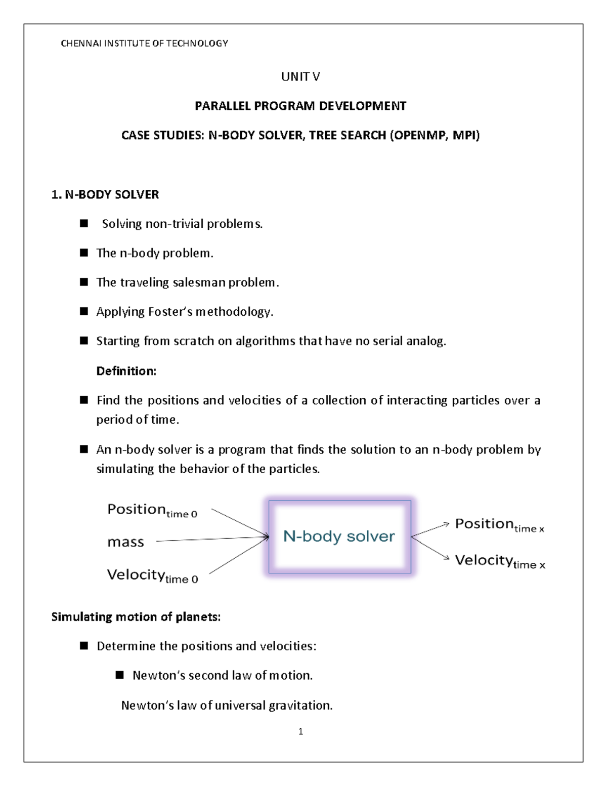 01 MCA Unit 5 - UNIT V PARALLEL PROGRAM DEVELOPMENT CASE STUDIES: N-BODY SOLVER, TREE SEARCH ...