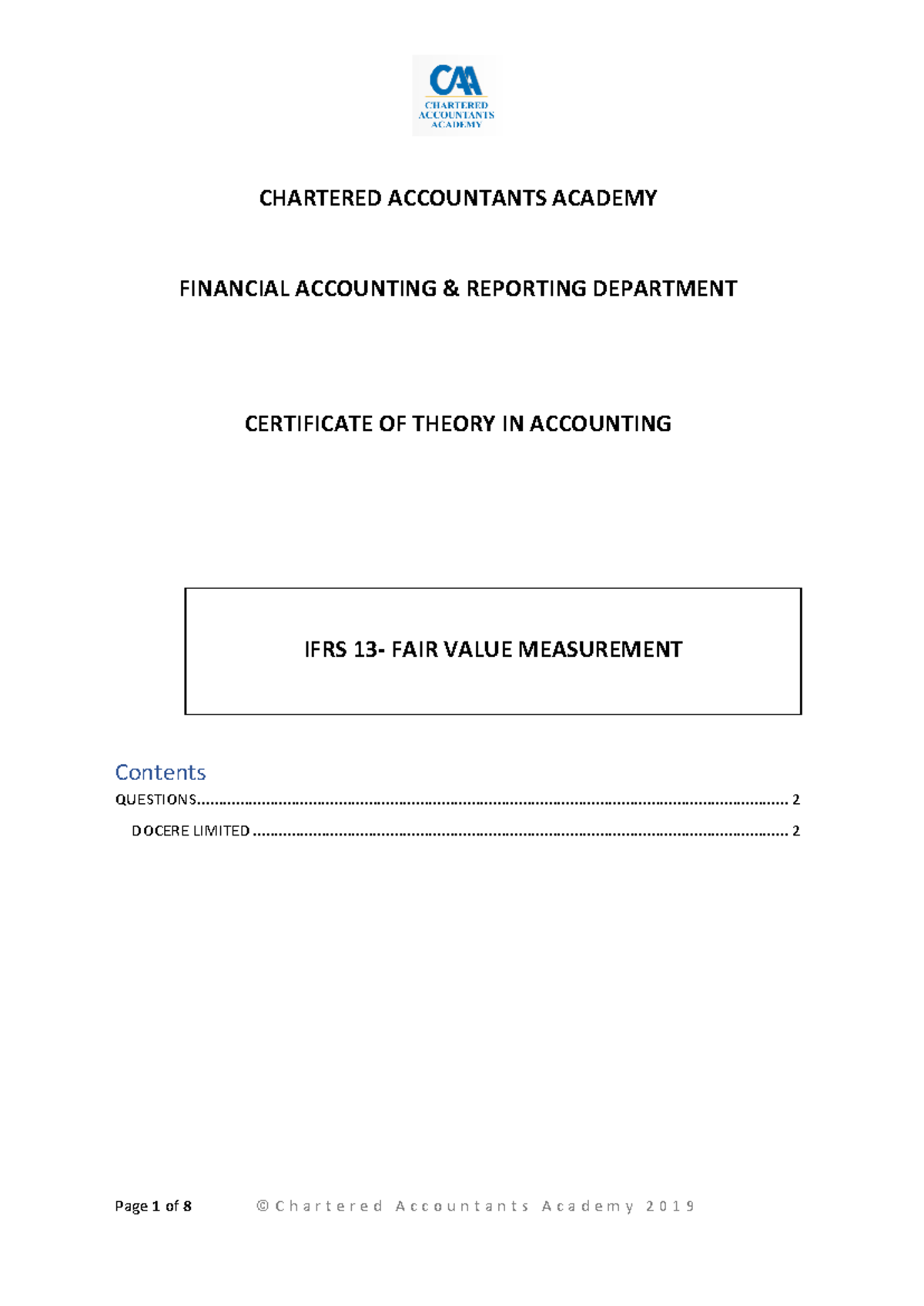 IFRS 13- Fair Value Measurement - CHARTERED ACCOUNTANTS ACADEMY ...