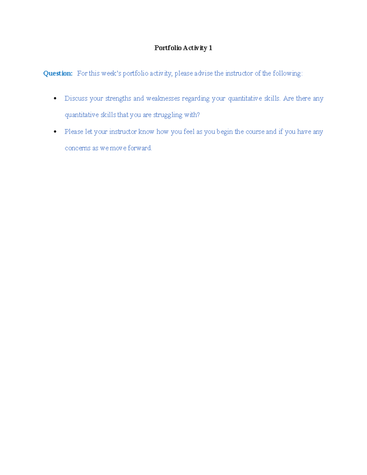 Portfolio Activity- 1, FM. - Portfolio Activity 1 Question: For this ...