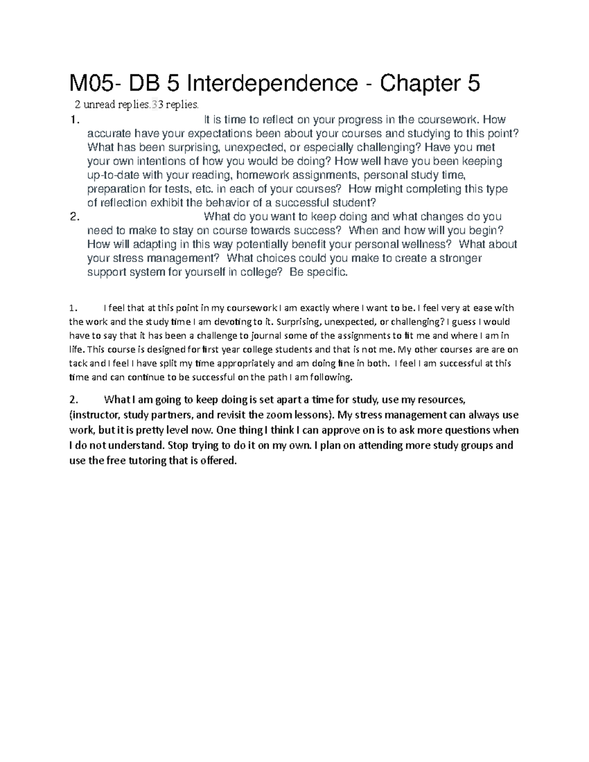 IVYT111 Discussion Chapter 5 - M05- DB 5 Interdependence - Chapt er 5 2 ...