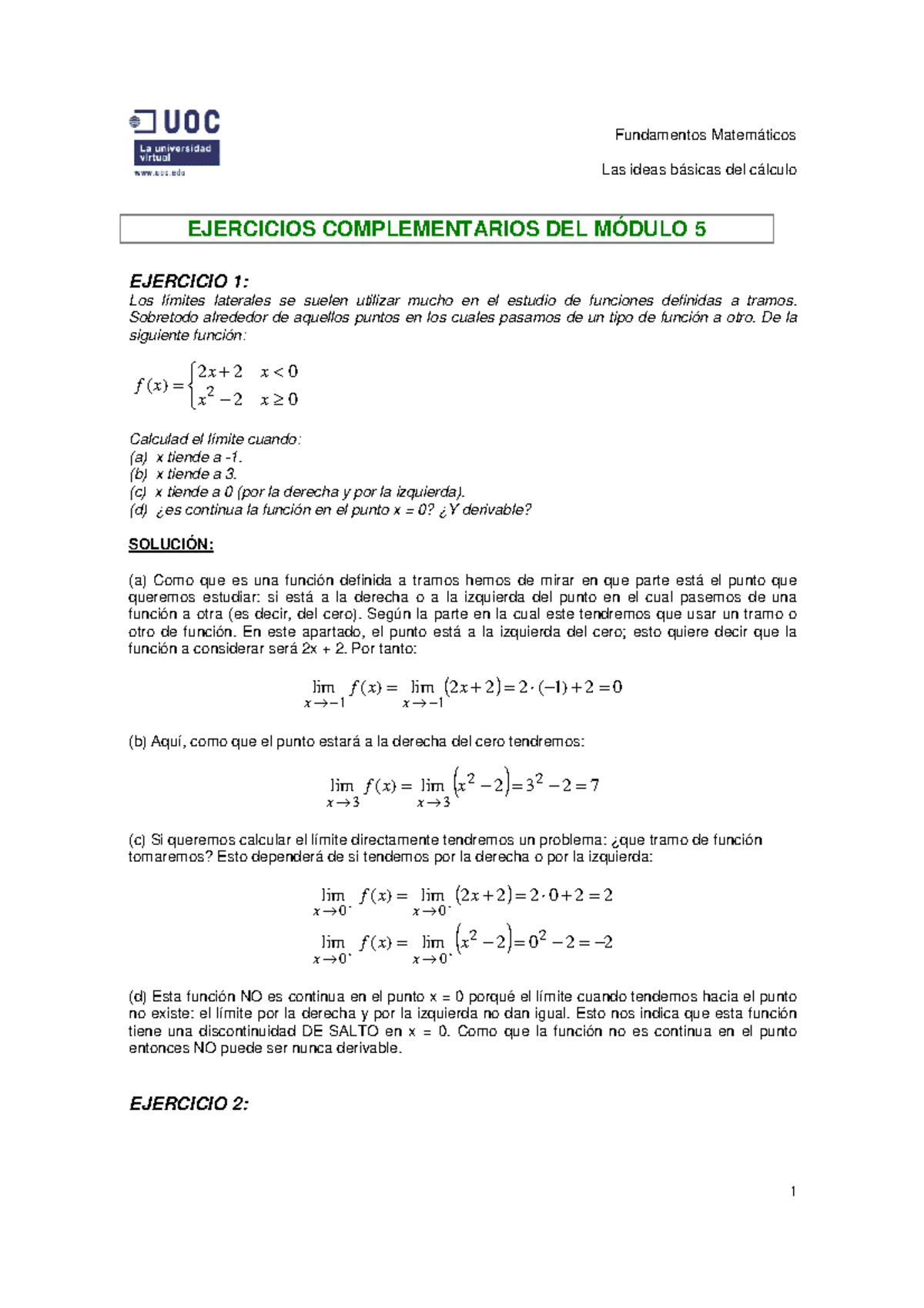 Módulo 5. Ejercicios Complementarios - Fundamentos Las ideas del EJERCICIOS COMPLEMENTARIOS DEL ...