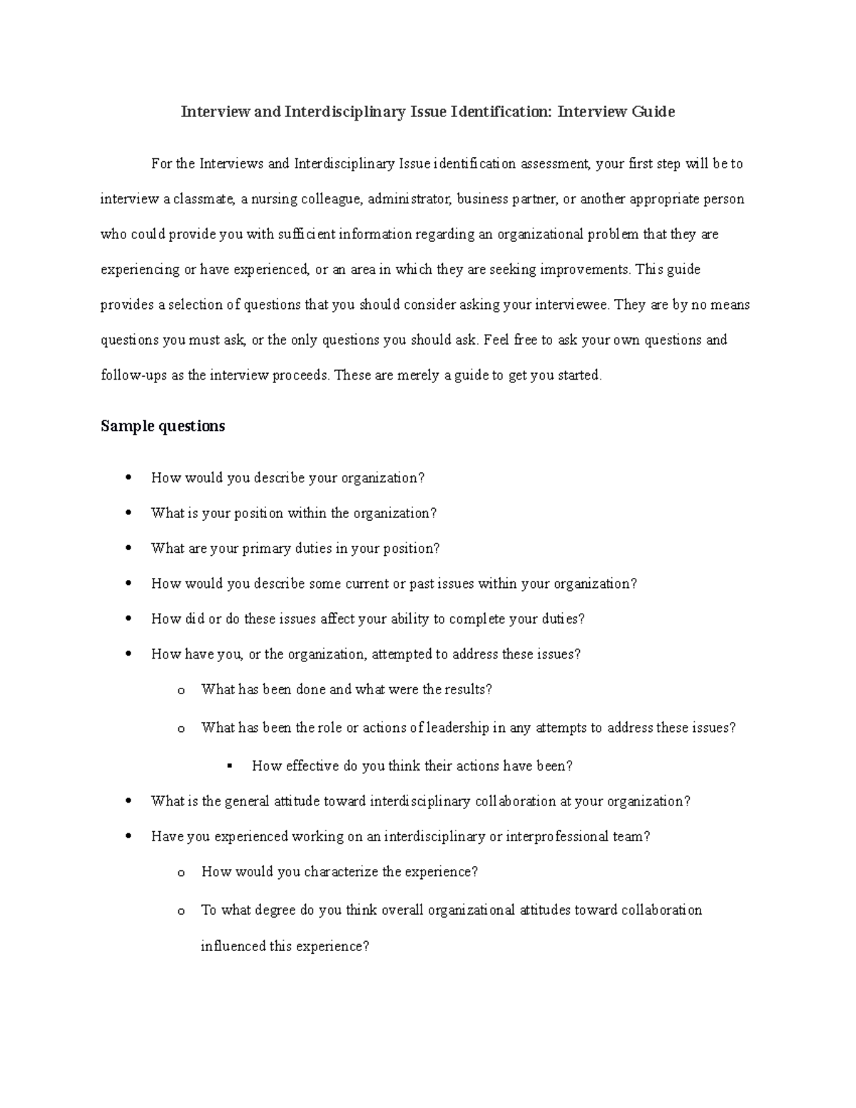 Cf interview guide - Example - Interview and Interdisciplinary Issue ...