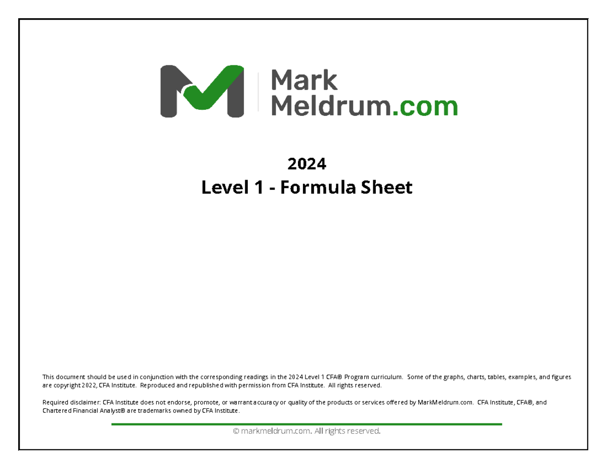 CFA L1 Formula Sheet - Mark Meldrum - 2024 Level 1 - Formula Sheet This ...