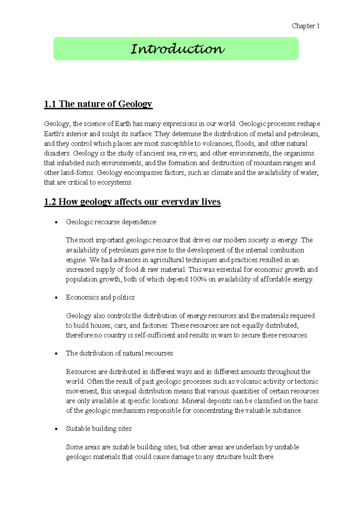 Chapter 1 notes - 1 The nature of Geology Geology, the science of Earth ...