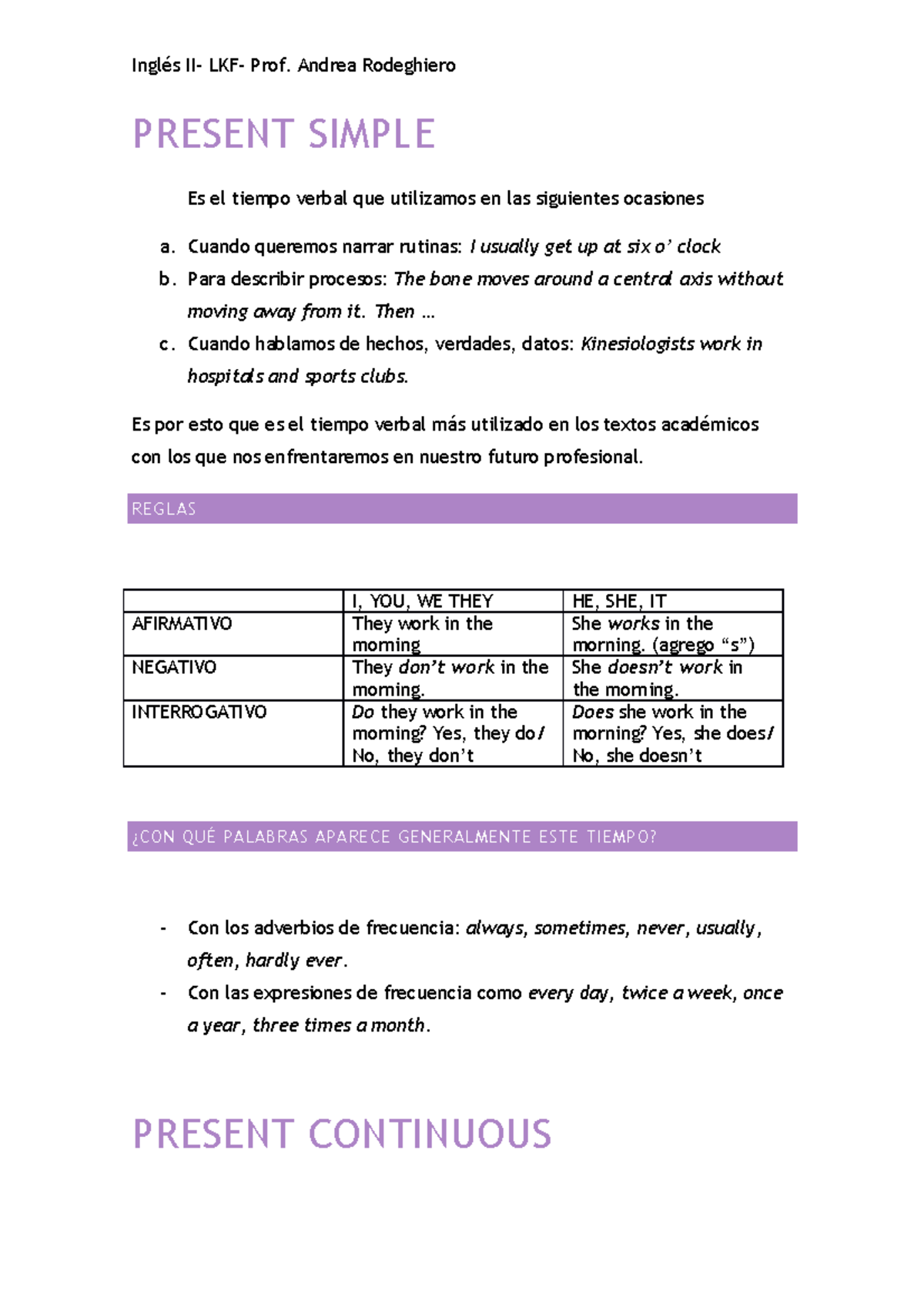 Present simple chart-1 - Inglés II- LKF- Prof. Andrea Rodeghiero ...