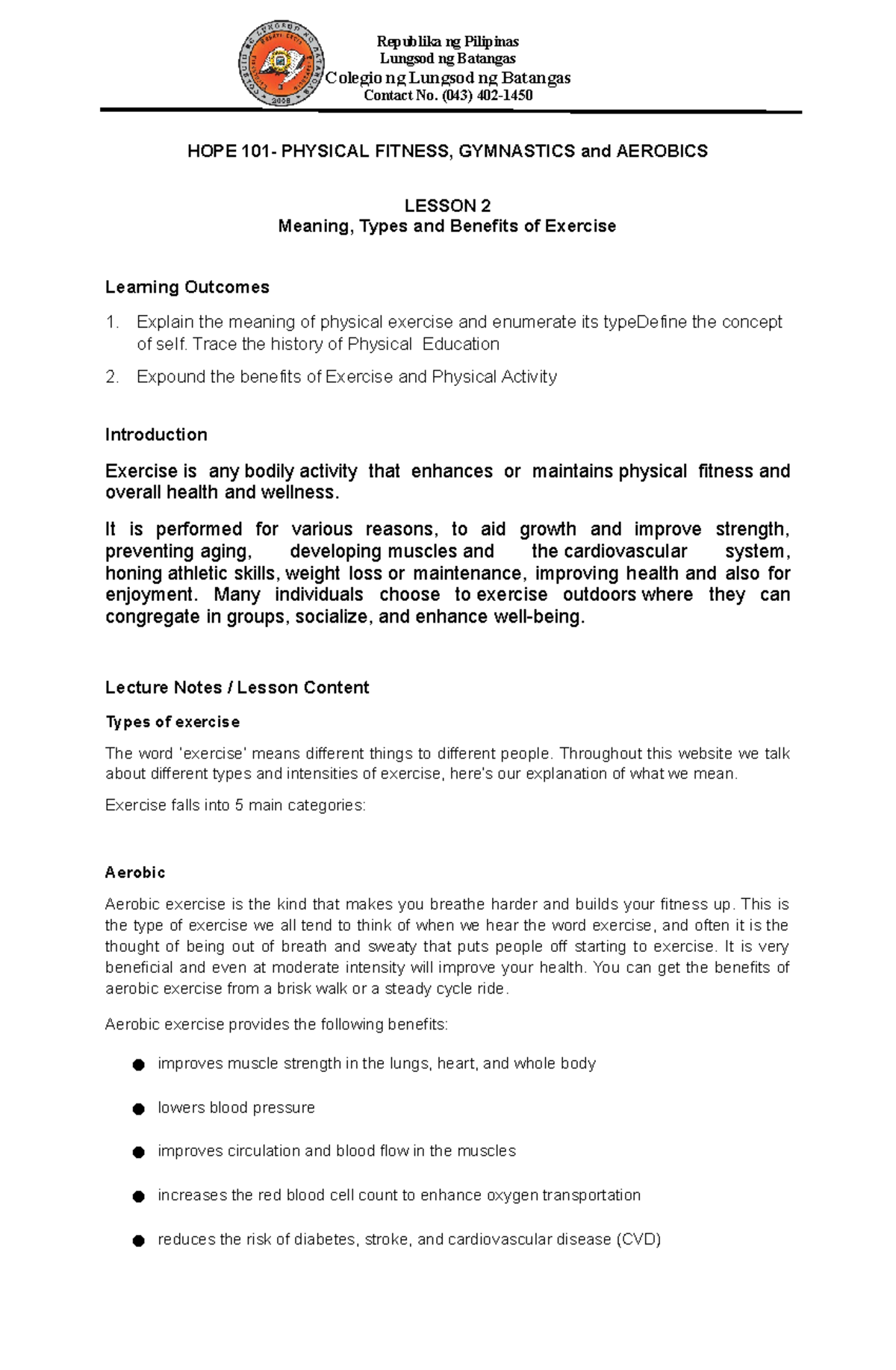 HOPE-101- Module - Lesson 2 - Lungsod ng Batangas Colegio ng Lungsod ng ...