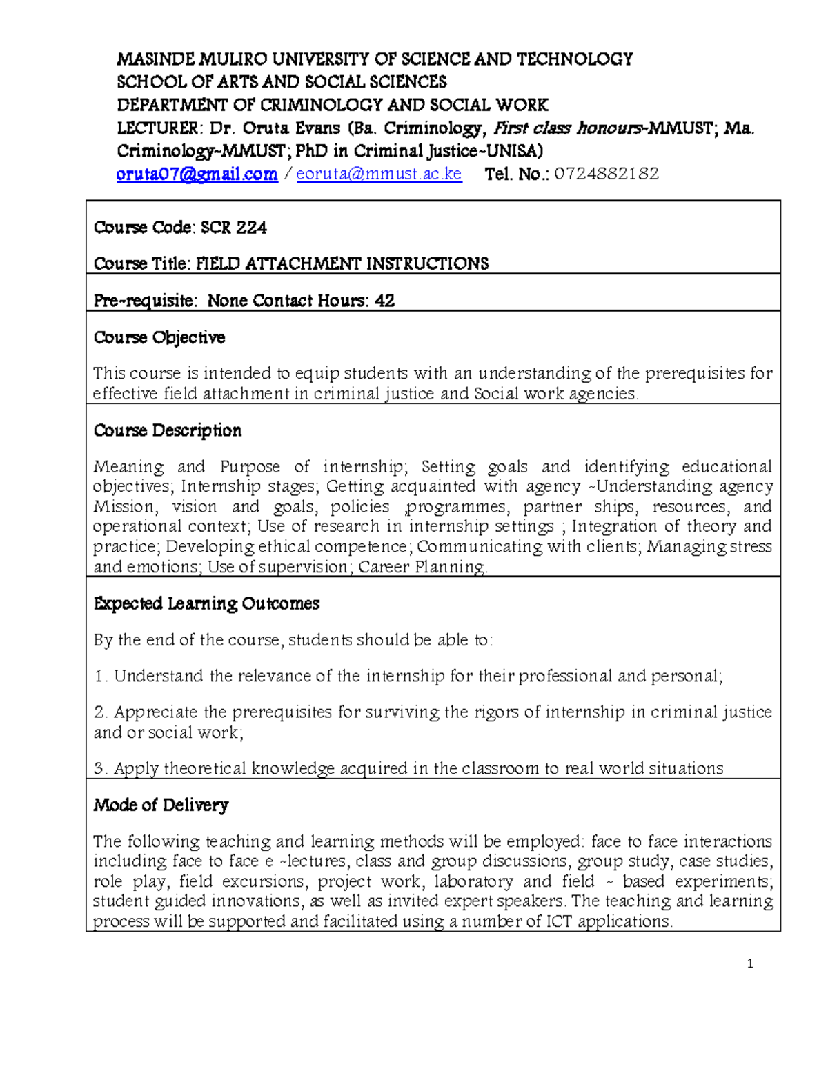 SCR 224 Module Field Attachment Instruction - MASINDE MULIRO UNIVERSITY ...