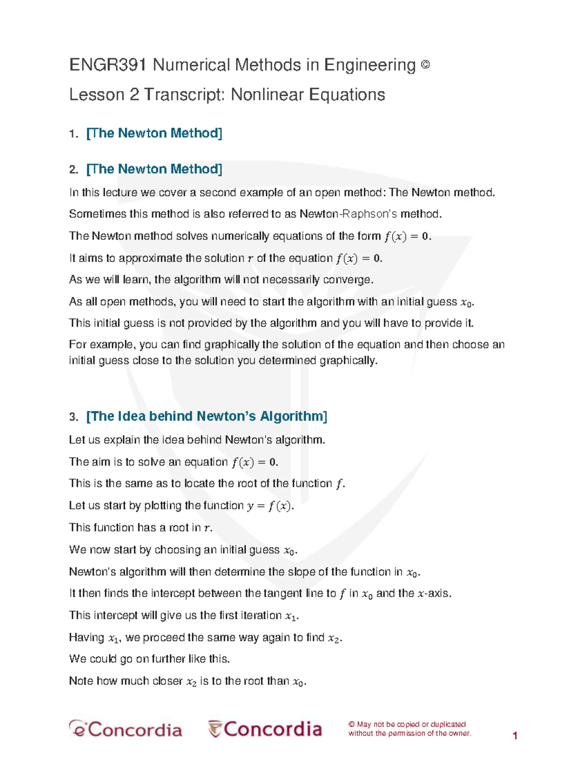 ENGR391 Transcript 2 3 4 - © May not be copied or duplicatedwithout the permission of the owner ...