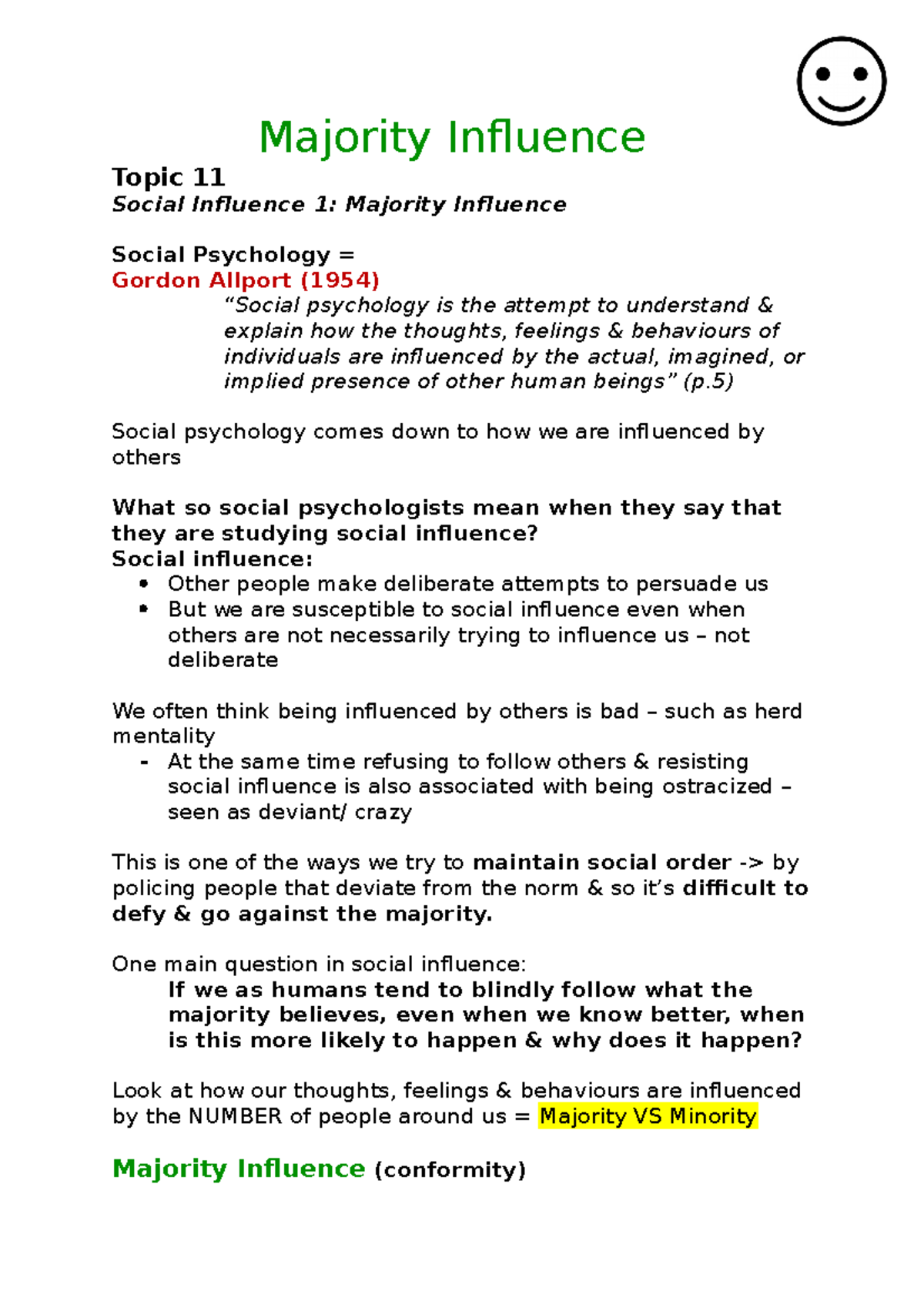 Majority Influence - Lecture notes 11 - Majority Influence Topic 11 ...