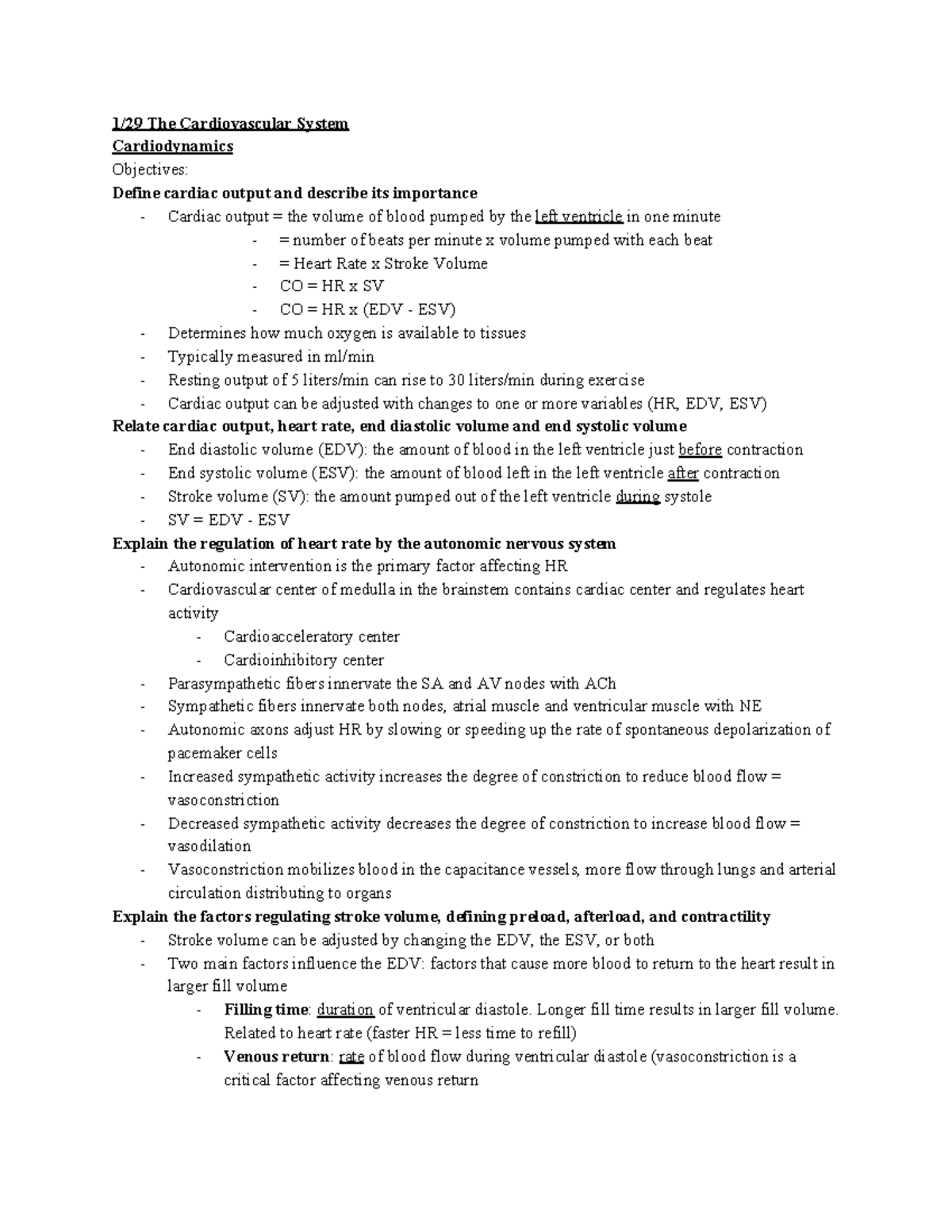The Cardiovascular System: Cardiodynamics - 1/29 The Cardiovascular ...