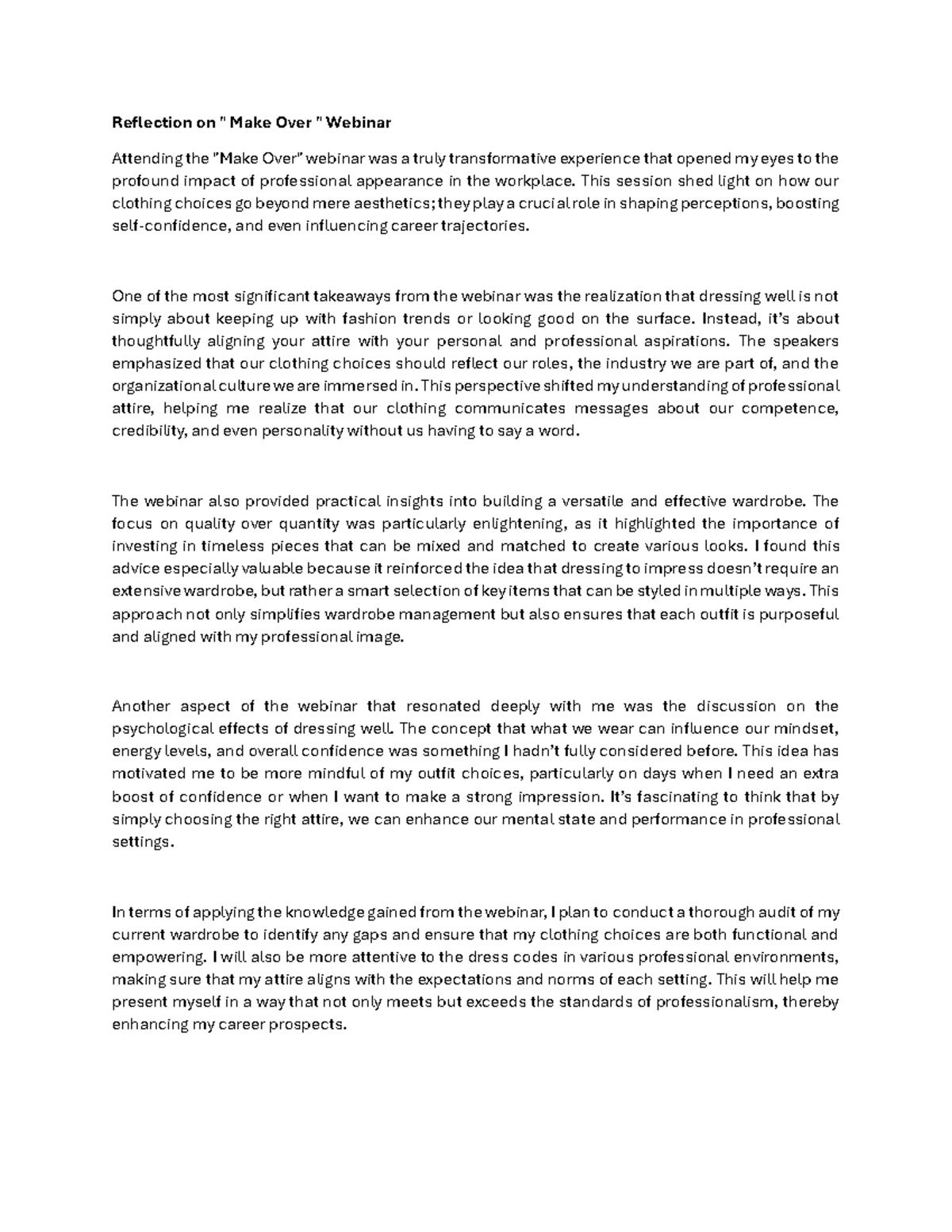 Reflection on Make Over Webinar - Reflection on " Make Over " Webinar ...