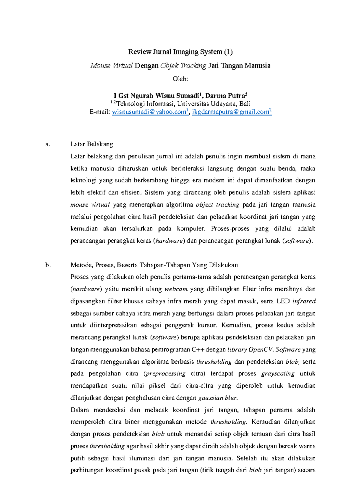 Review Jurnal 1 (Mouse Virtual dengan Object Tracking Jari Tangan Manusia) - Review Jurnal ...