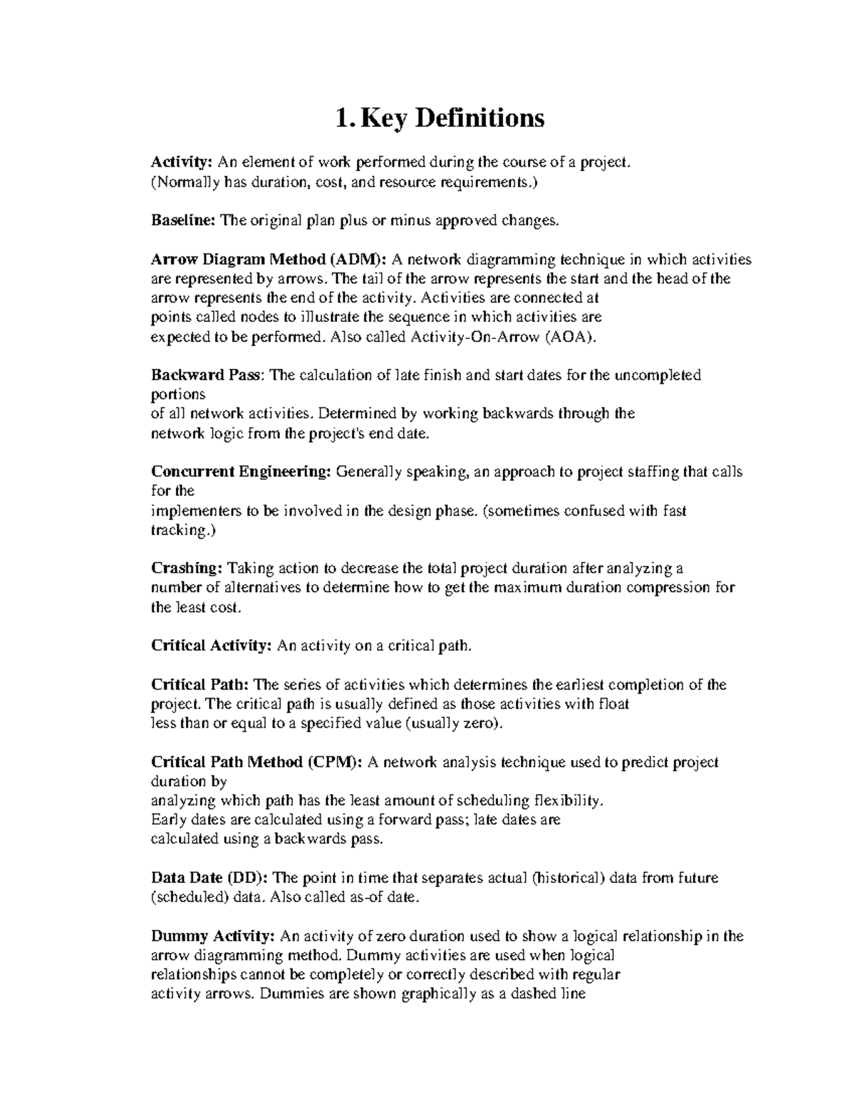 02-Key Definitions - Key notes for practise of peoject management - 1 ...