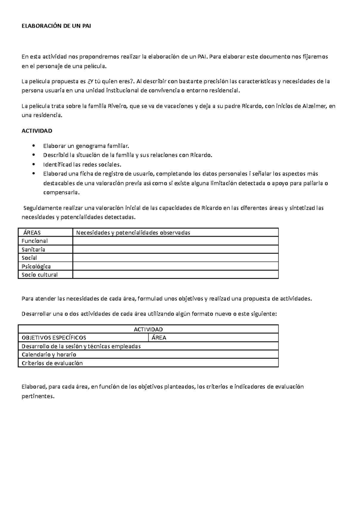 Elaboración DE UN PAI - ELABORACIÓN DE UN PAI En esta actividad nos ...