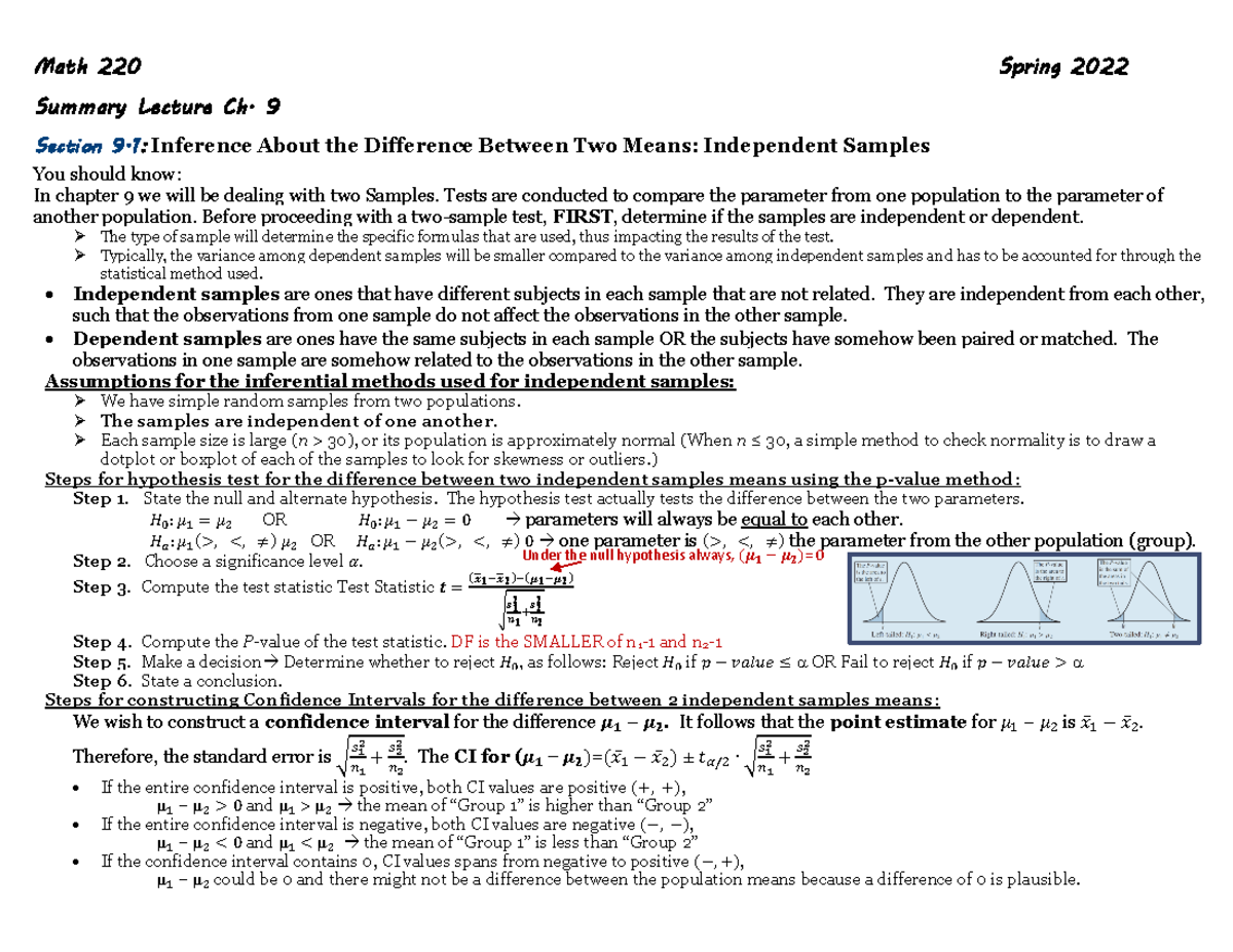 Math 220 Summary Lecture Ch9 Sec 9 - Math 220 Spring 2022 Summary Lecture Ch. 9 Section 9. 1 ...
