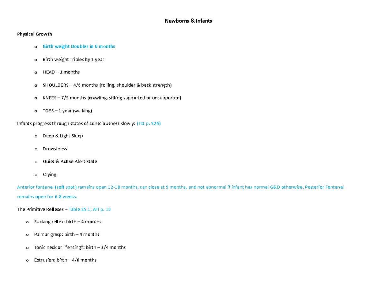 PEDs exam 1 notes - Infant, toddler, adolescent, school age ...