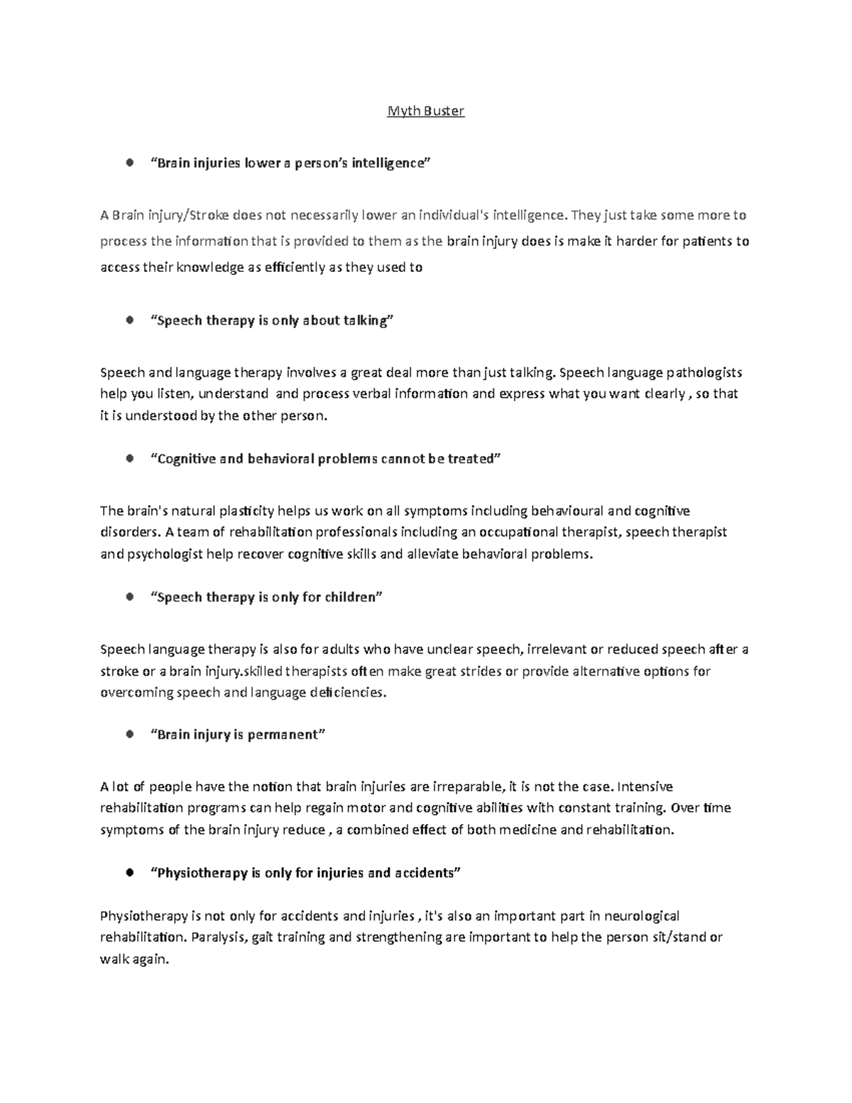 Myth Buster - Myth Buster “Brain injuries lower a person’s intelligence ...