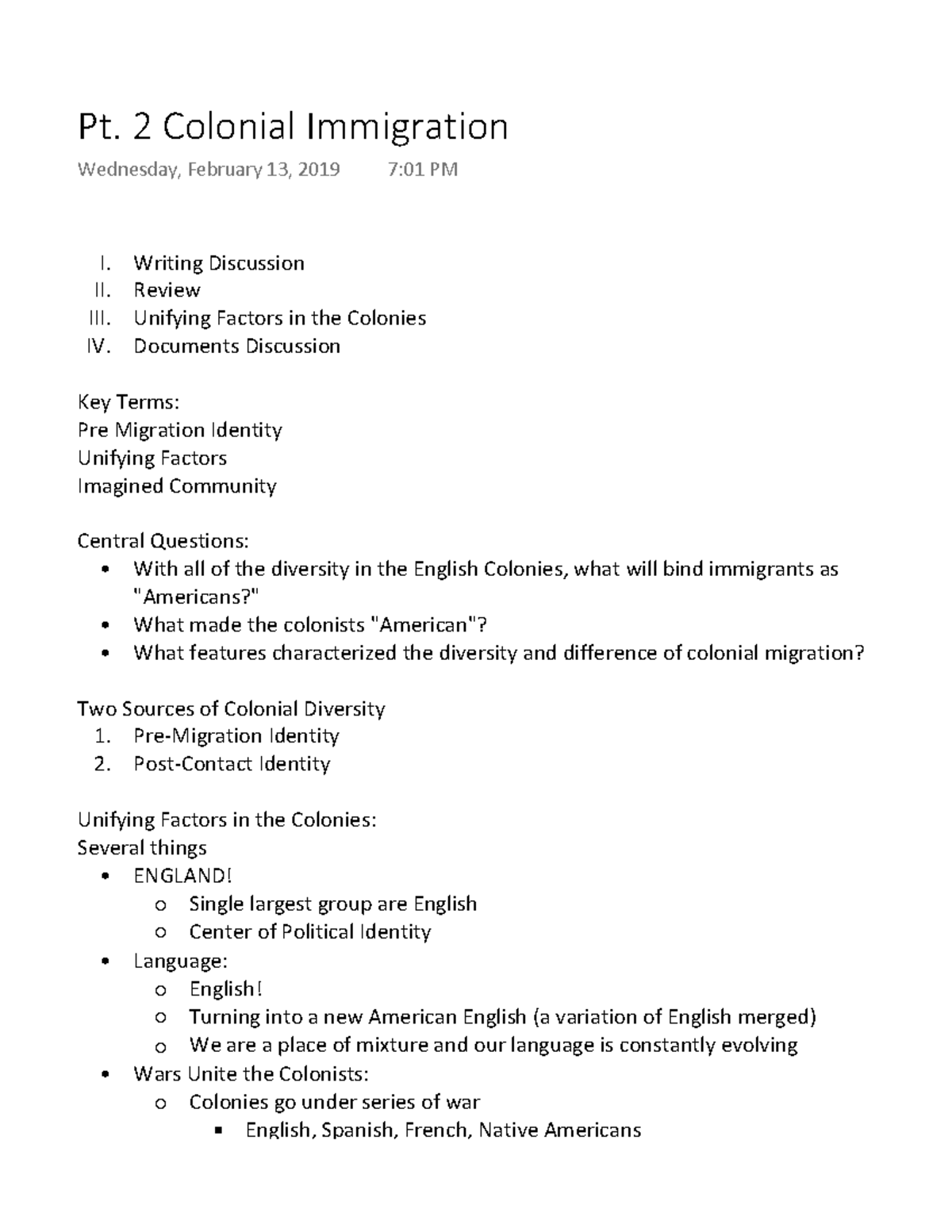 Pt. 2 Colonial Immigration - Warning: TT: undefined function: 32 I ...