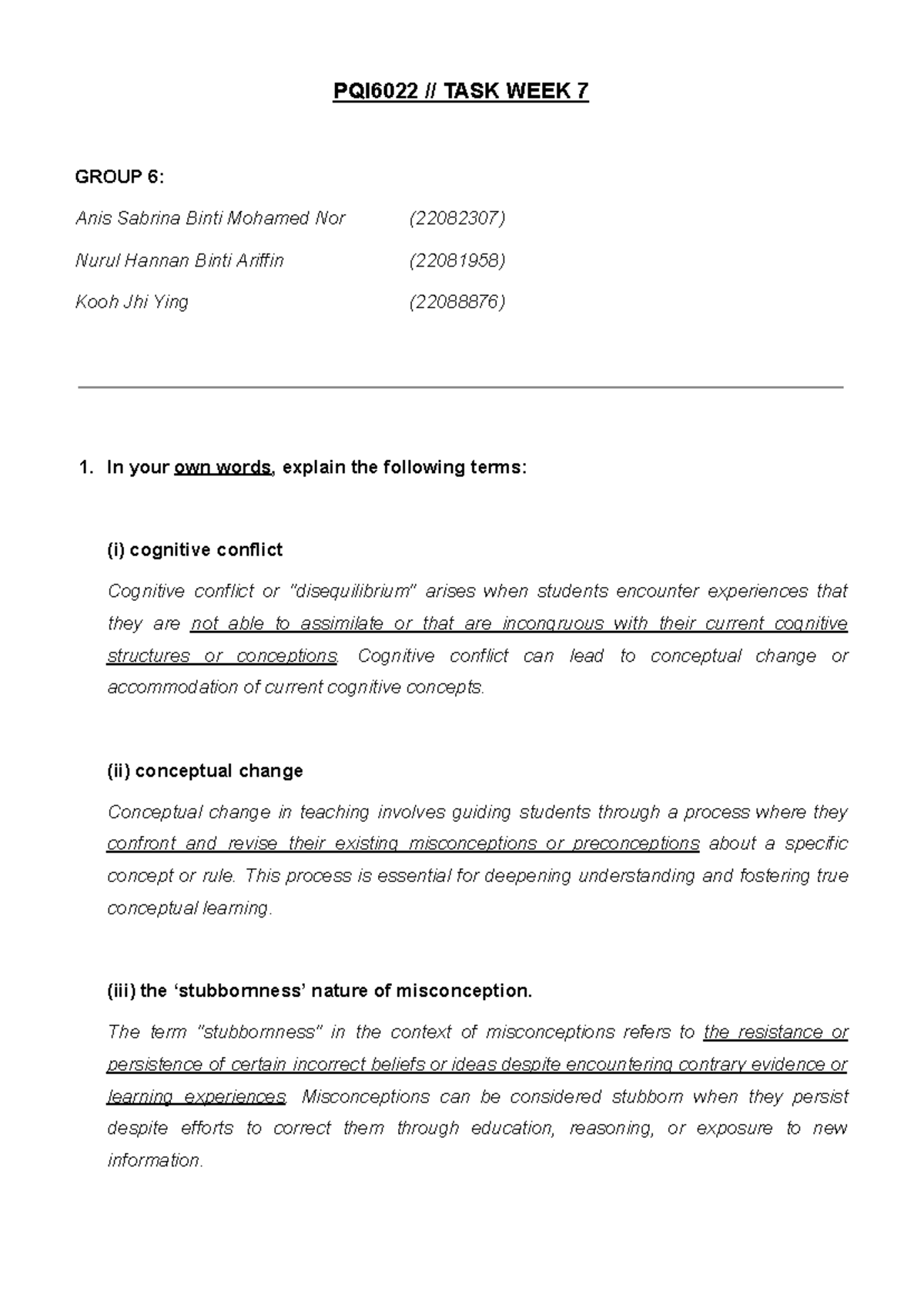 Group 6 - Task Week 7 (Misconception) - PQI6022 // TASK WEEK 7 GROUP 6: Anis Sabrina Binti ...